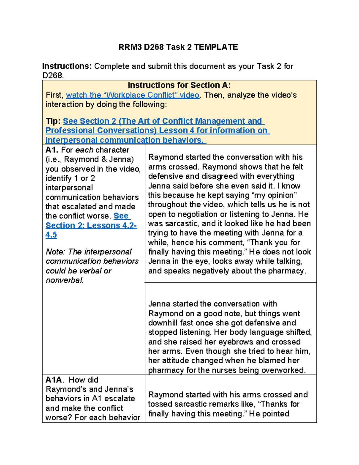 RRM3 D268 Task 2: Analyzing Conflict Management in Professional ...