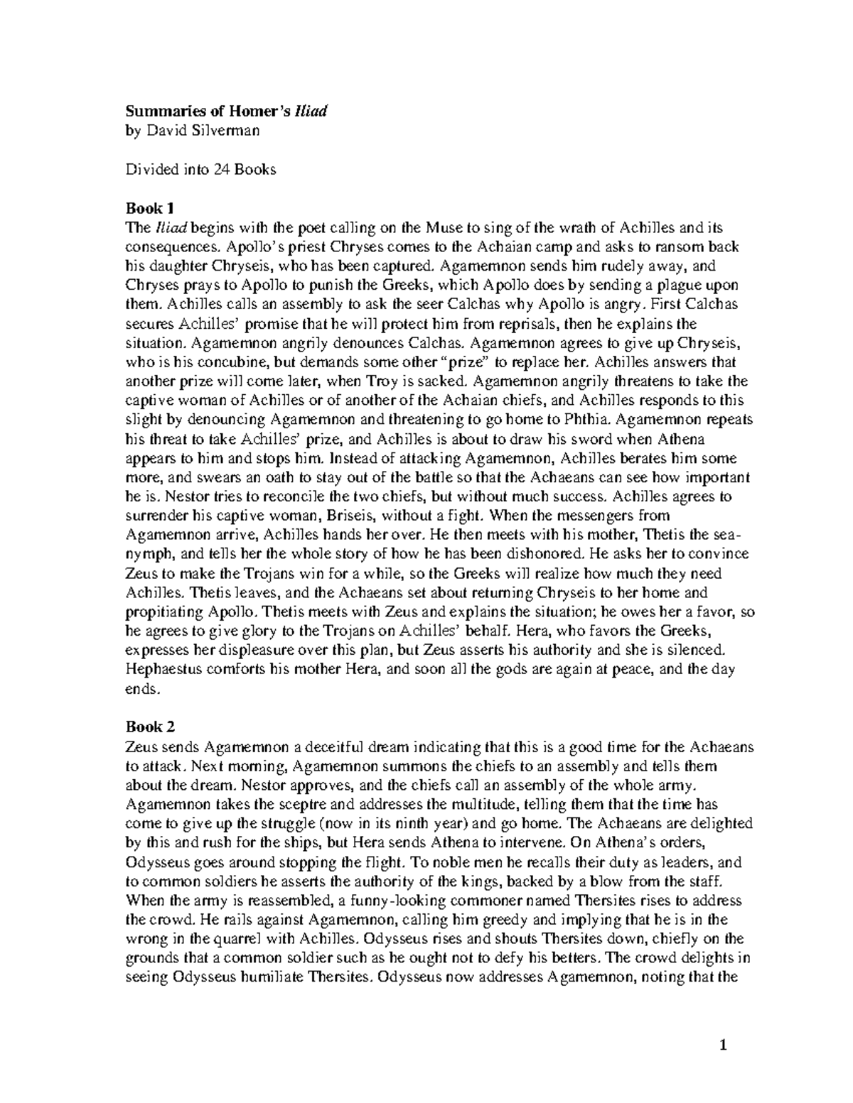 Summaries of Homer's Iliad: Analysis Across 24 Books - Studocu