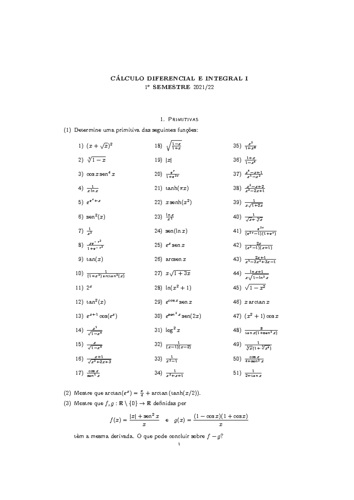 Primitivas e Integrais - Cálculo Diferencial e Integral I (1o Semestre ...