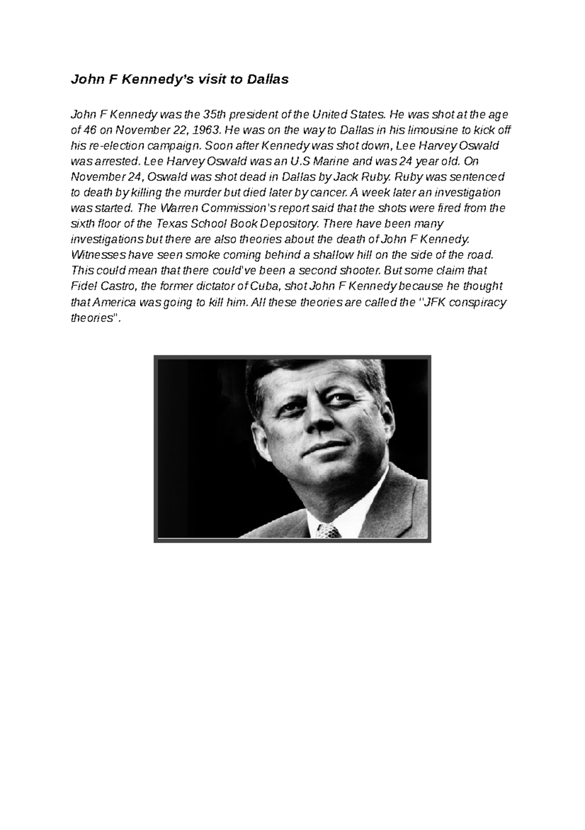 JFK News Report - Google Documenten - John F Kennedy’s visit to Dallas ...