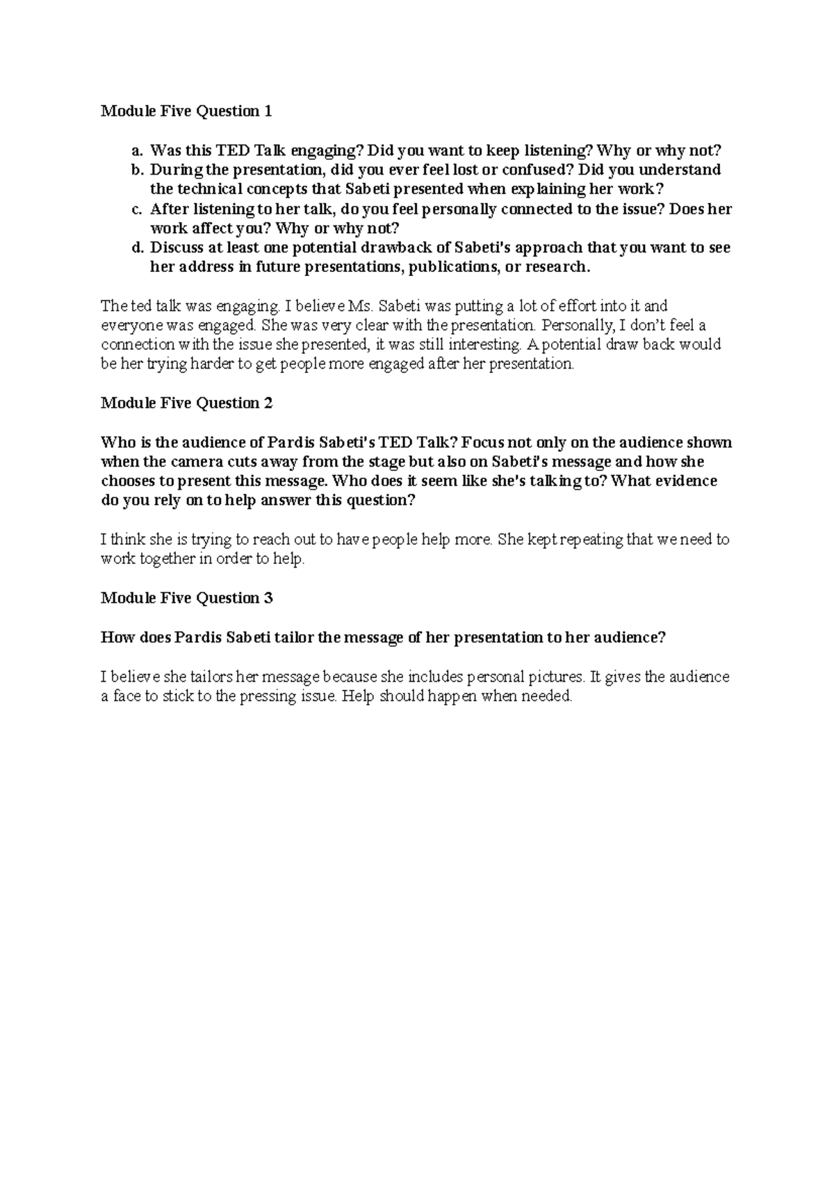 SCS 200 Module 5 Short Response on TED Talk Analysis - Studocu