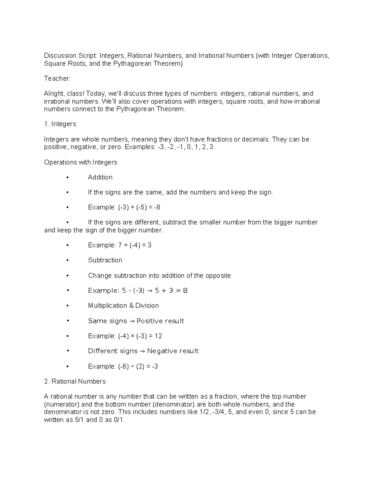 Week 2 script - Discussion Script: Integers, Rational Numbers, and ...