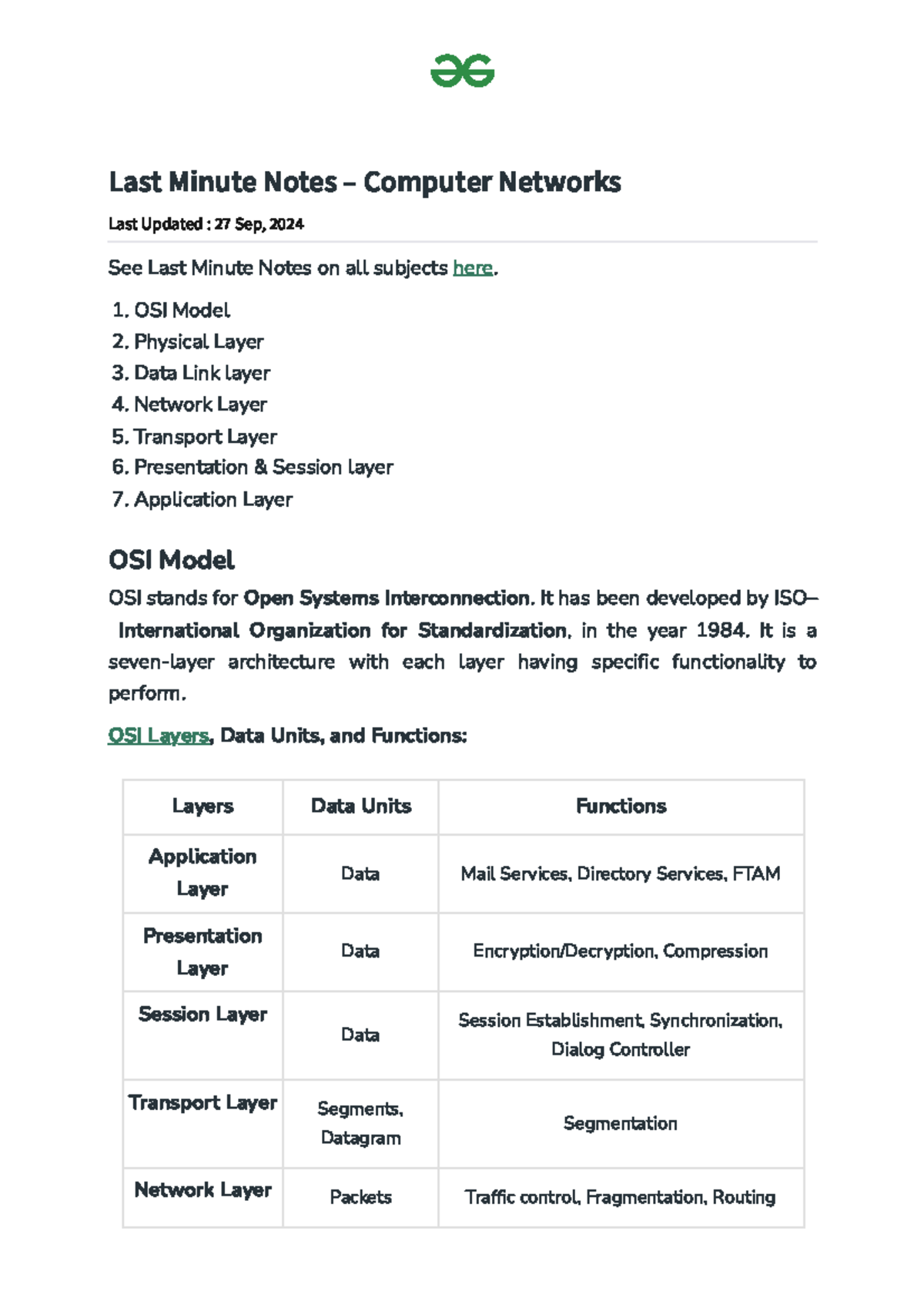 CN-Computer Networks Last Minute Notes for Quick Revision - Studocu