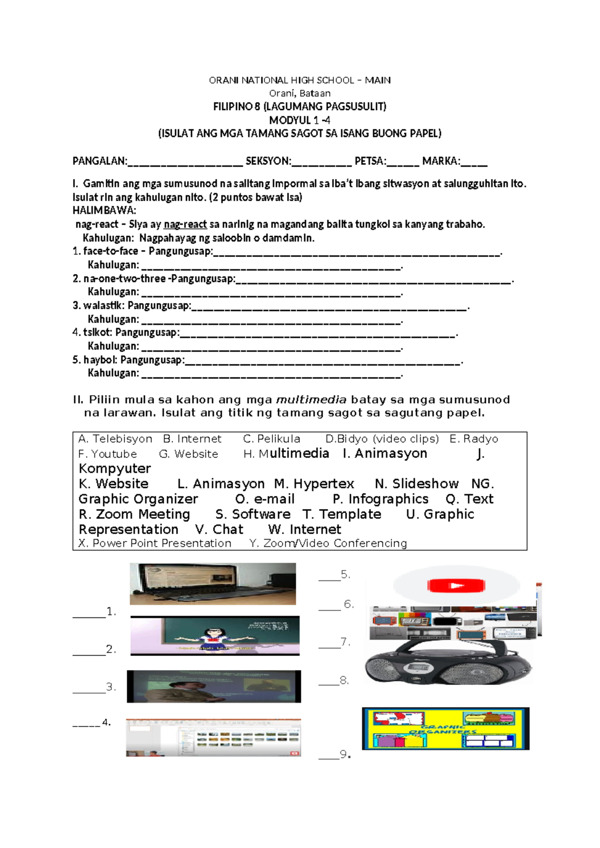 3RD SUMMATIVE TEST MOD 1 FILIPINO 8: Pagsusulit at Paghahambing - Studocu