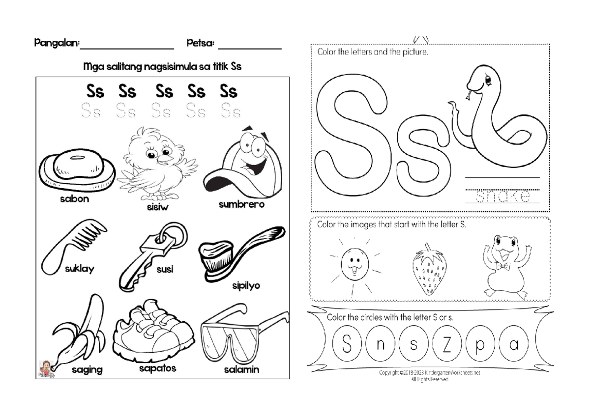 Activity Sheets for Letter Ss: Coloring and Exercises - Studocu