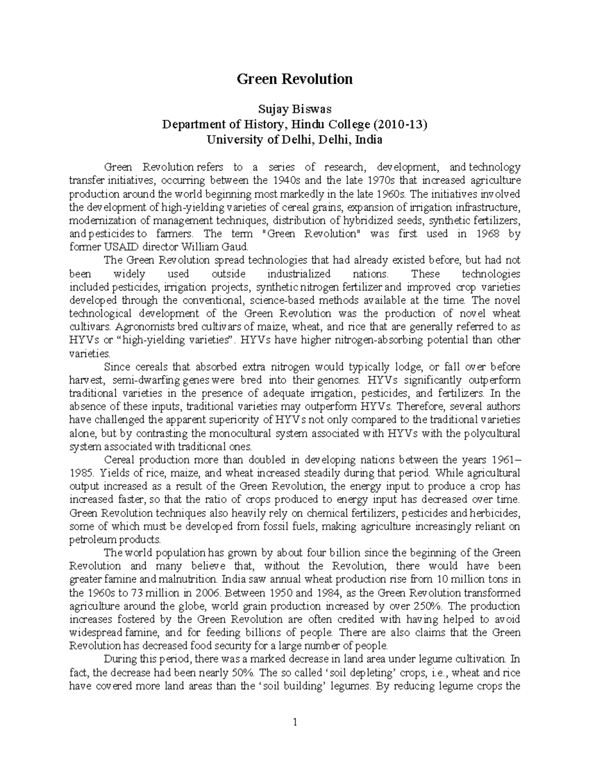 Green Revolution - 1 Green Revolution Sujay Biswas Department of ...
