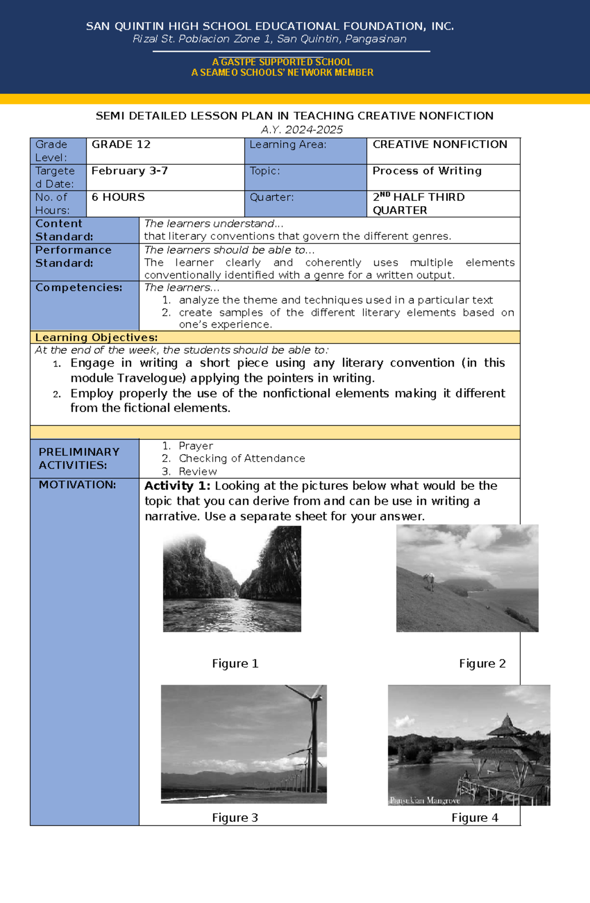 LP5 Q3 Semi-Detailed Lesson Plan: Teaching Creative Nonfiction for ...