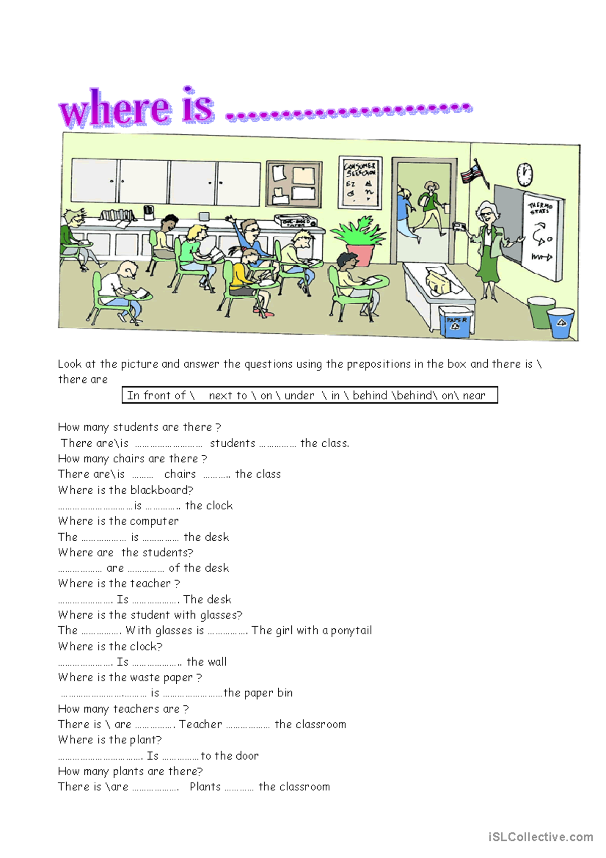 The Classroom - Prepositions Practice and Questions - Studocu