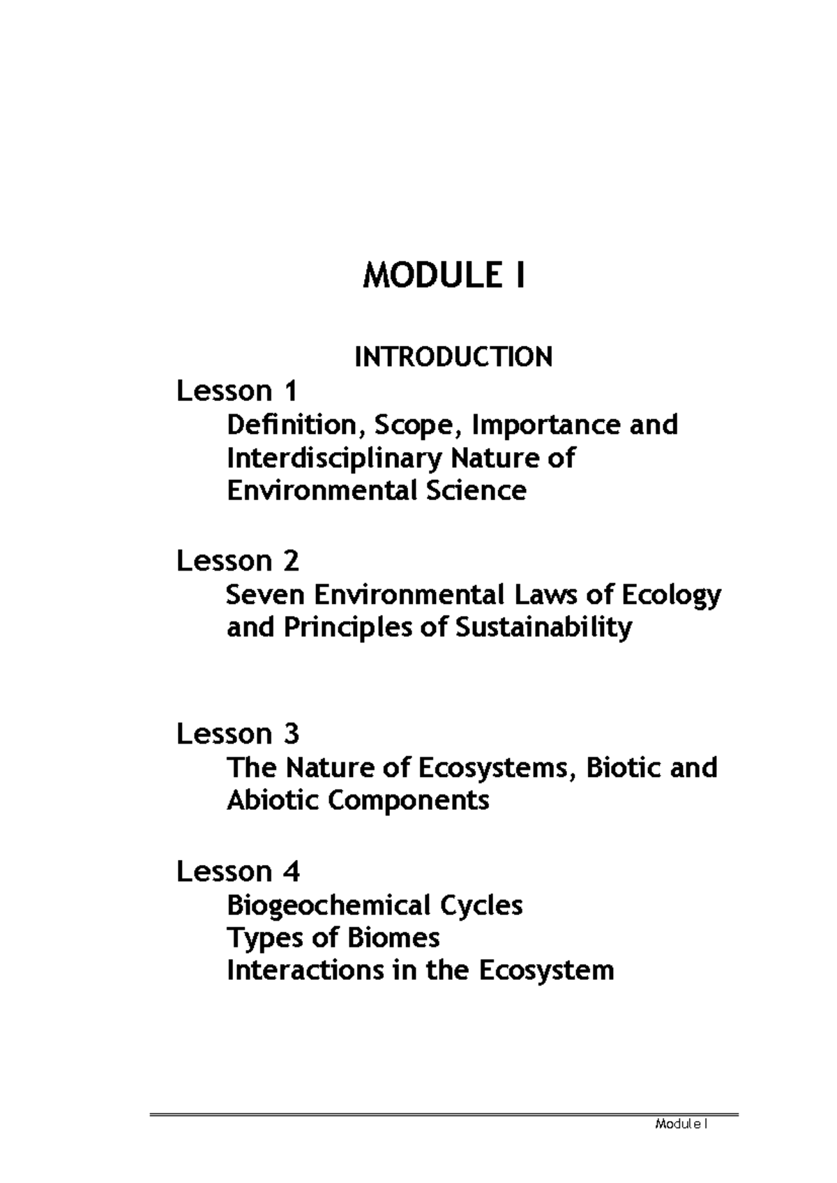 Module I: Introduction to Environmental Science and Sustainability ...