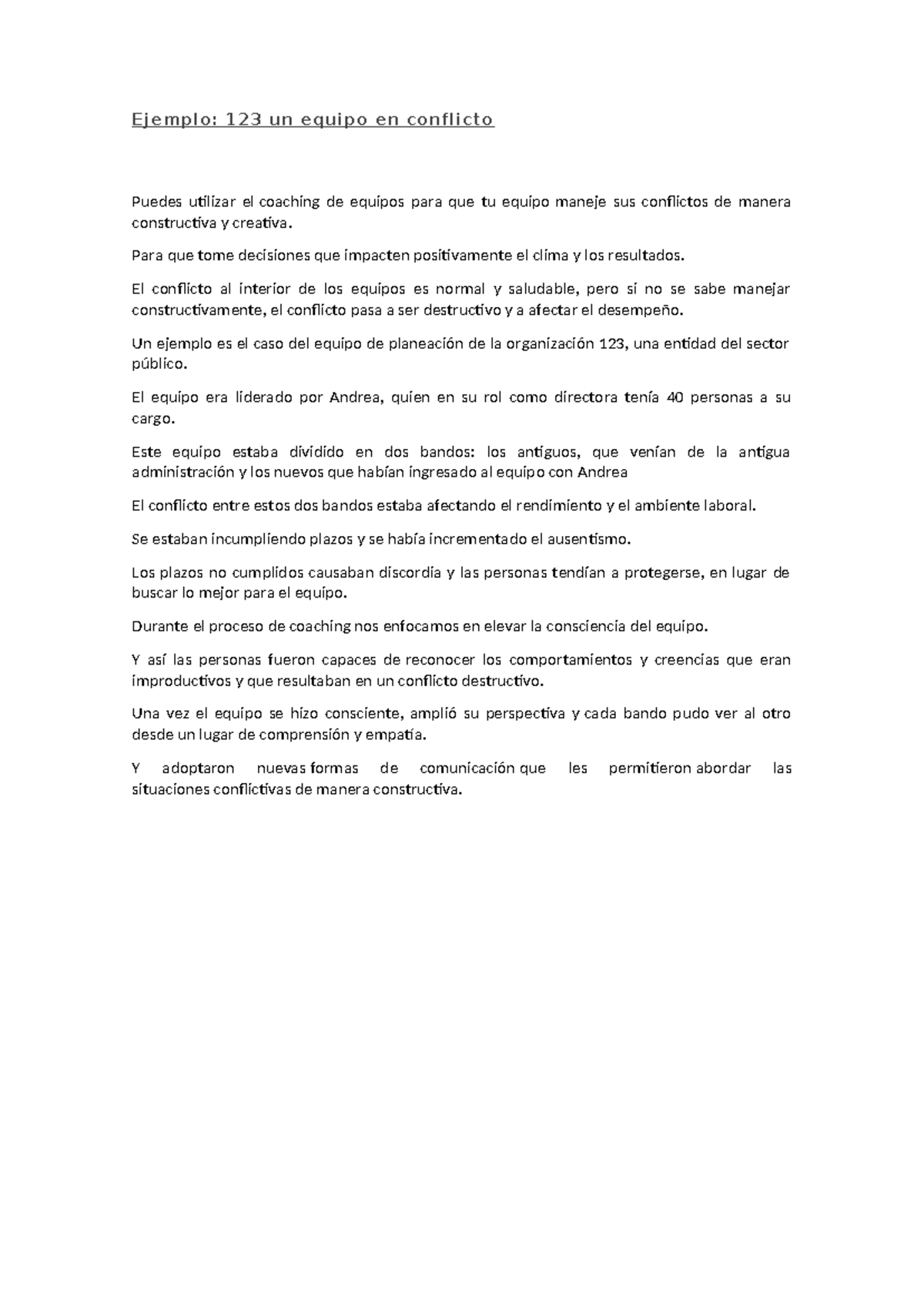 Coaching de Equipos: Manejo Constructivo de Conflictos en 123 - Studocu