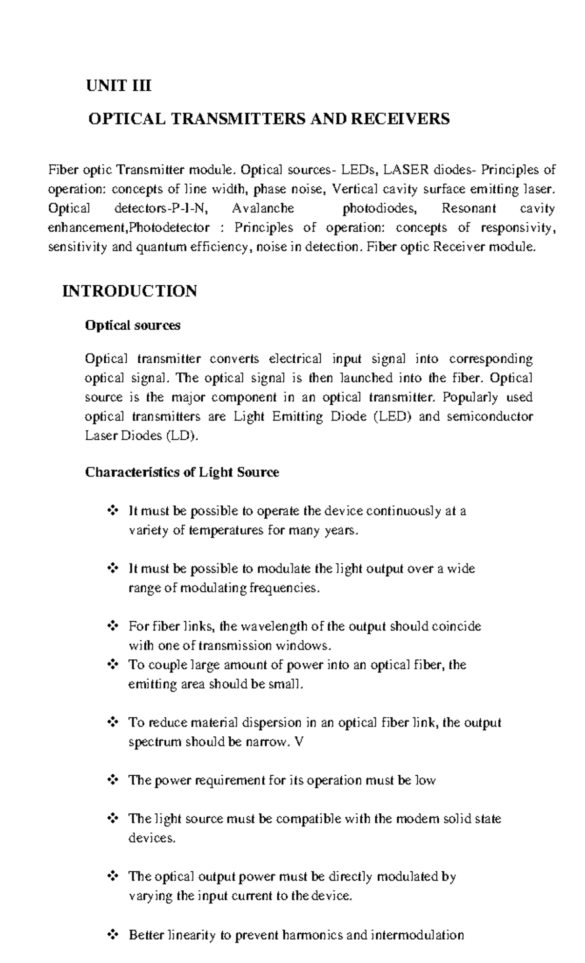 Optical Transmitters & Receivers: Fundamentals and Characteristics ...