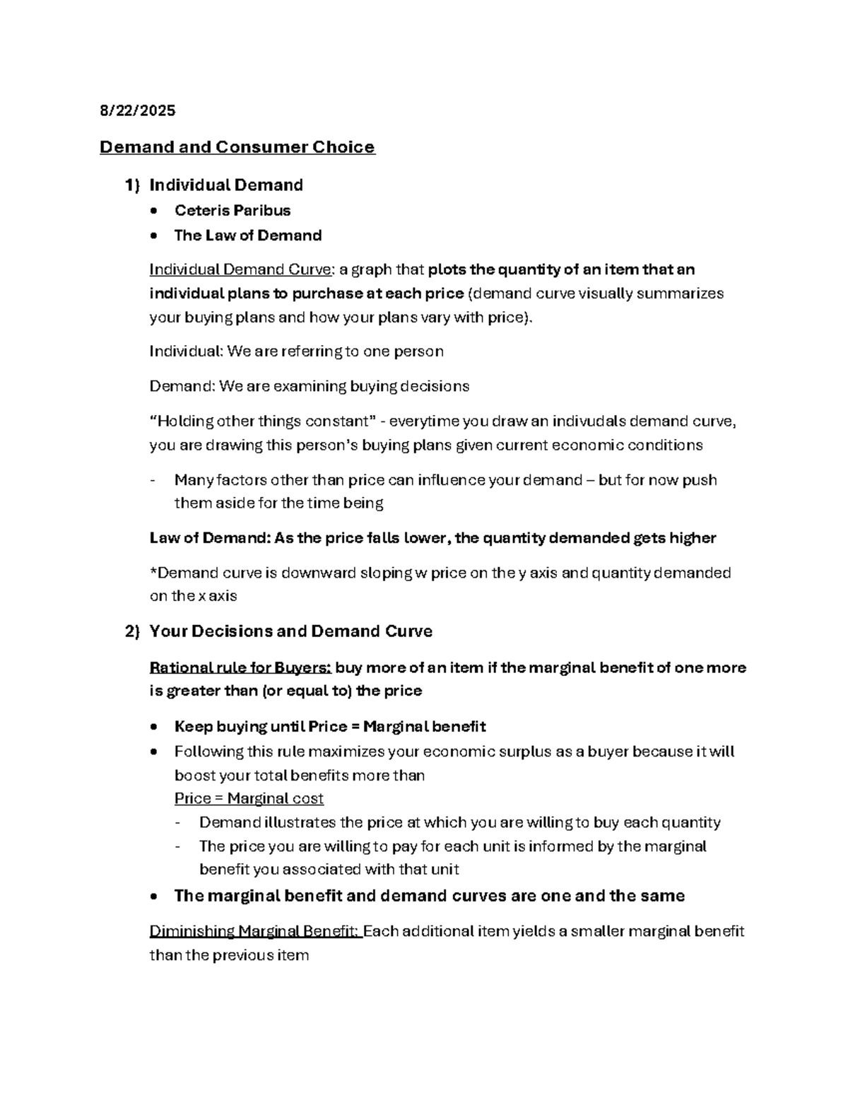 Demand and Consumer Choice: Lecture Notes - Studocu