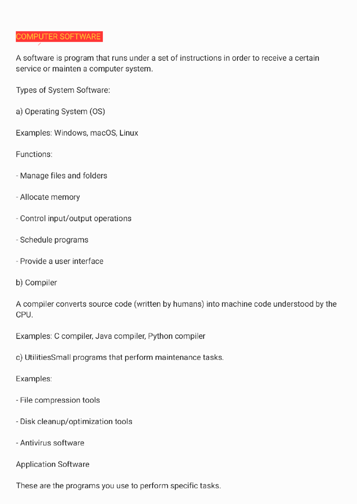 Computer Software Overview - IT 2 - Studocu