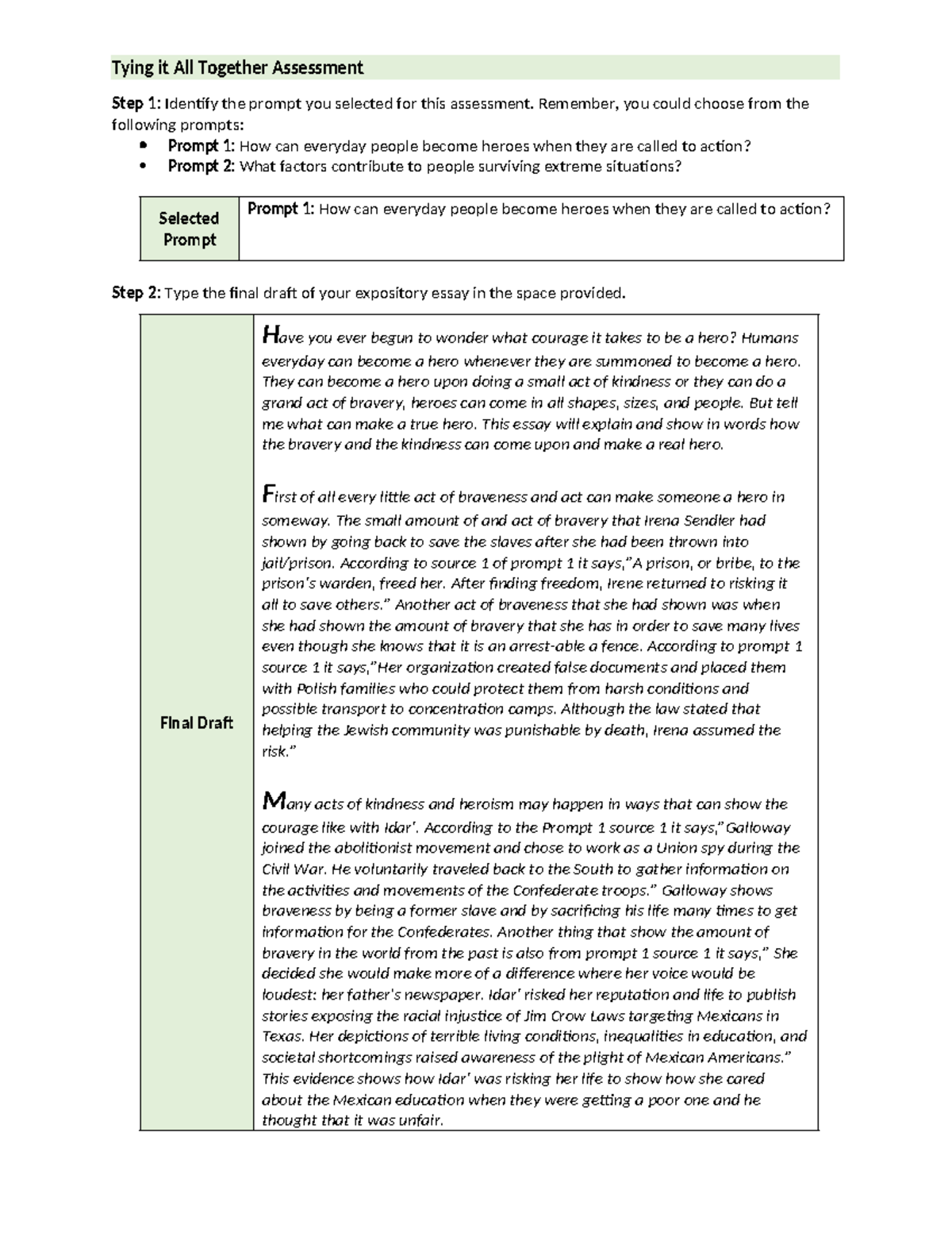 Expository Essay: Exploring Everyday Heroes - Prompt 1 Assessment - Studocu