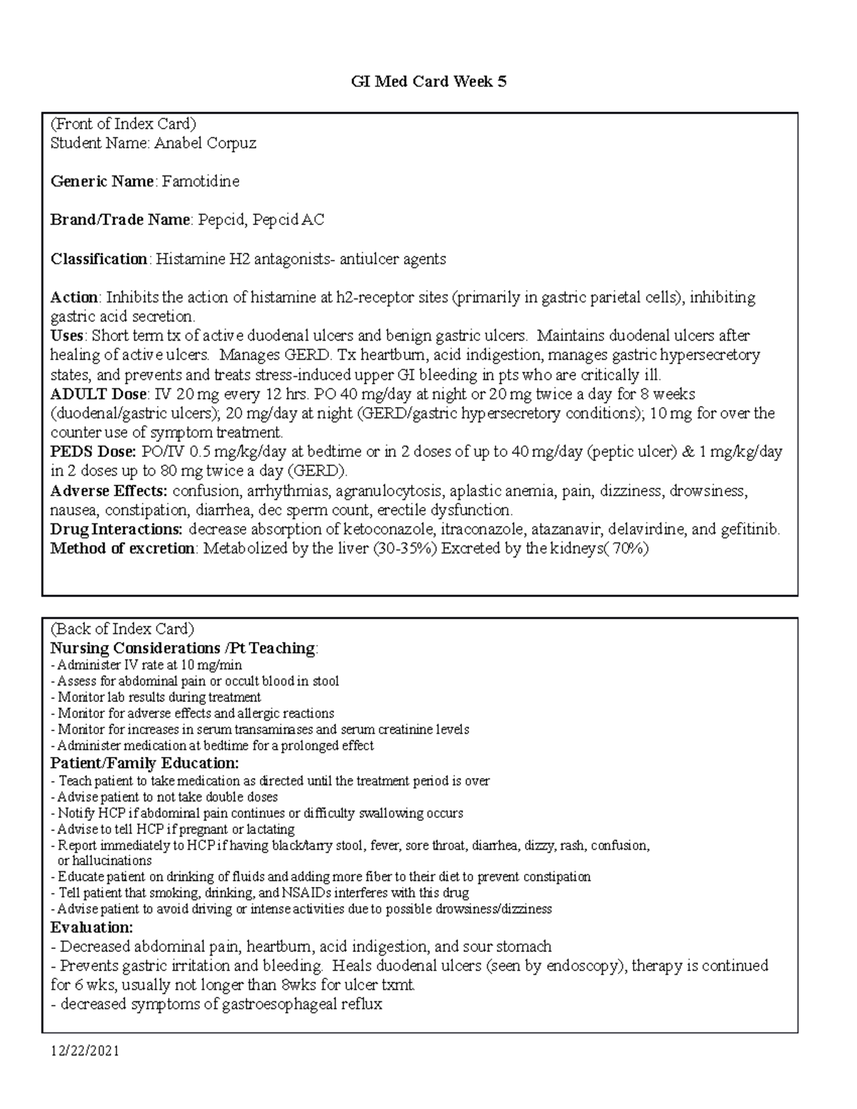 Pharmacology Medication Cards- Gastrointestinal Drugs - GI Med Card ...