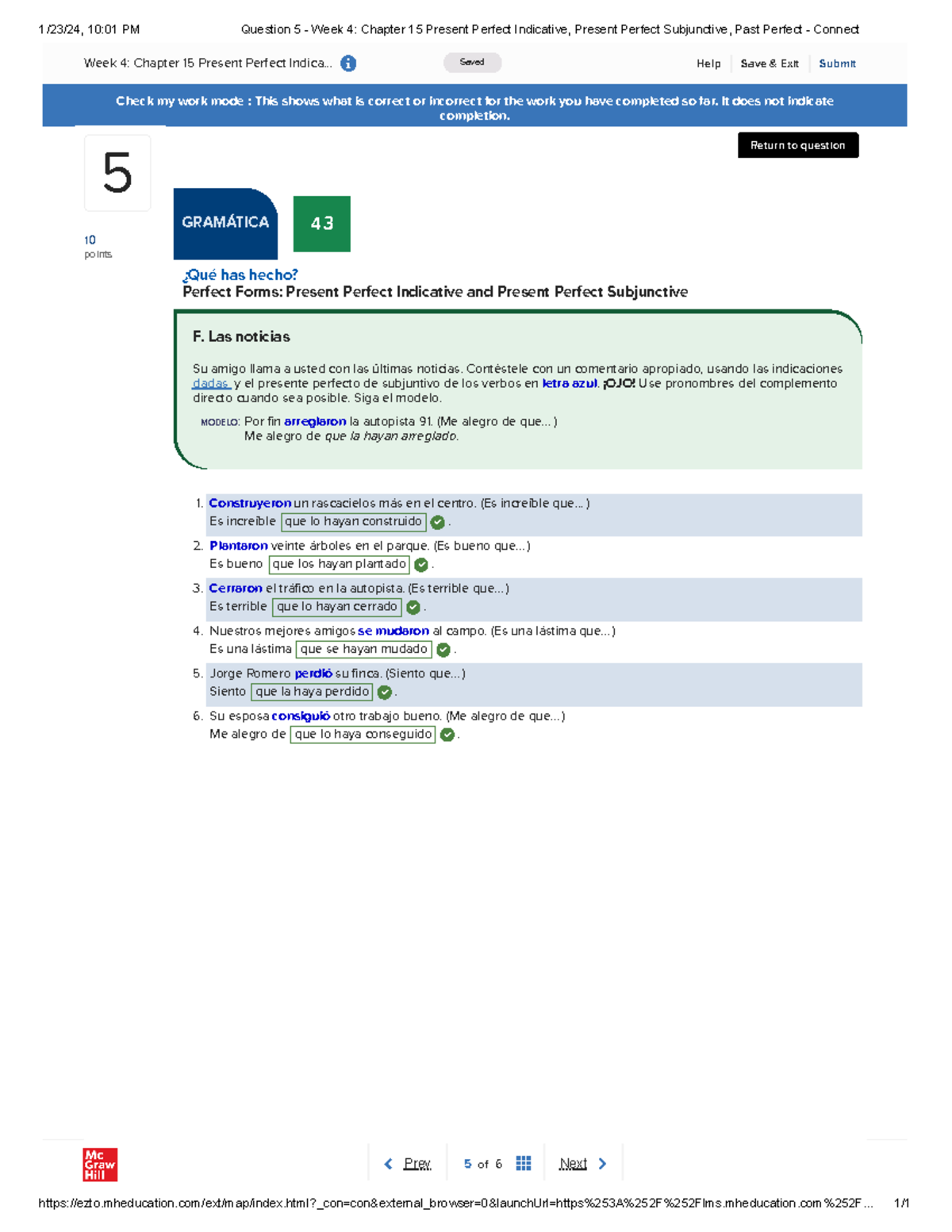 Week 4 - CH 15: Present Perfect Indicative & Subjunctive Review - Studocu
