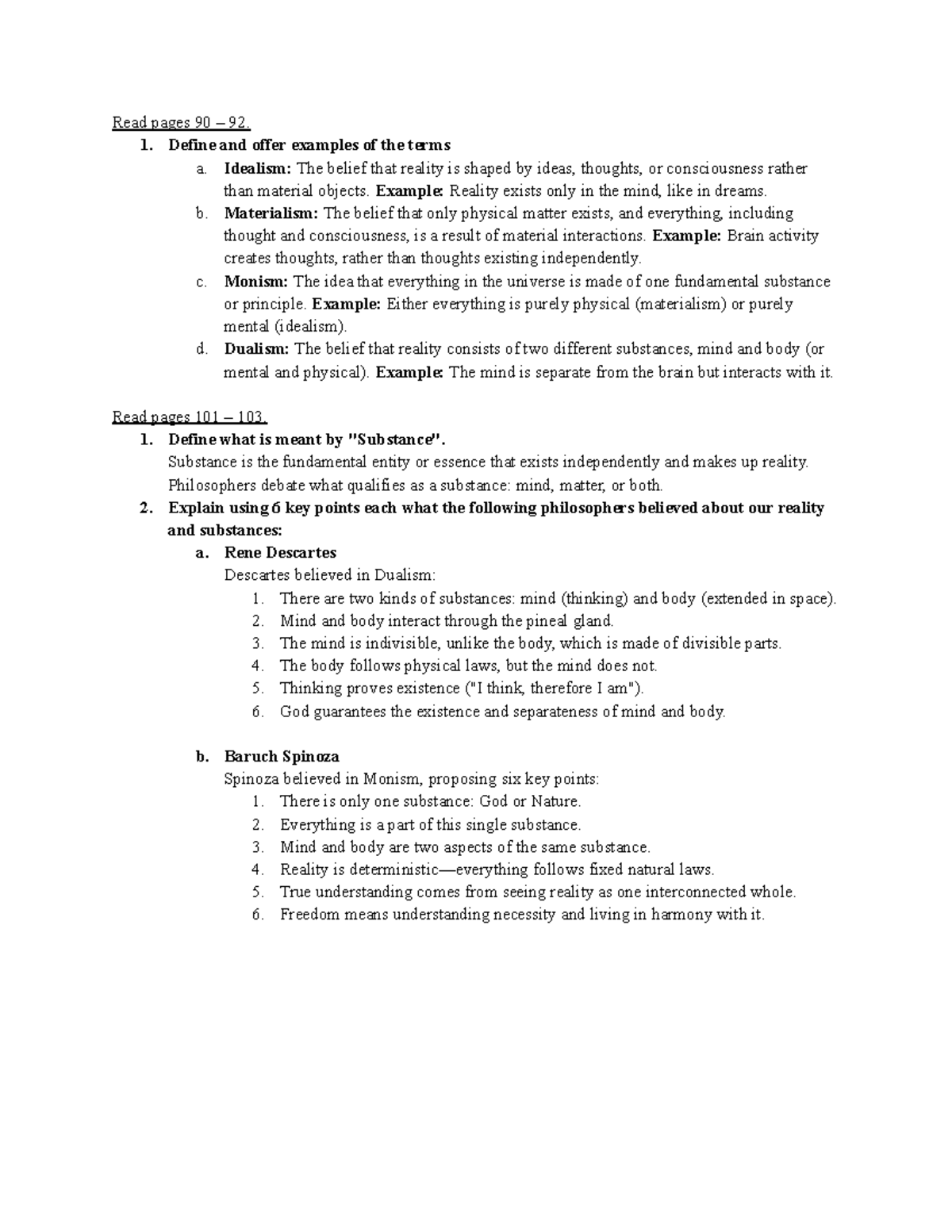 Metaphysics HW: Key Concepts of Idealism, Materialism, and Dualism ...