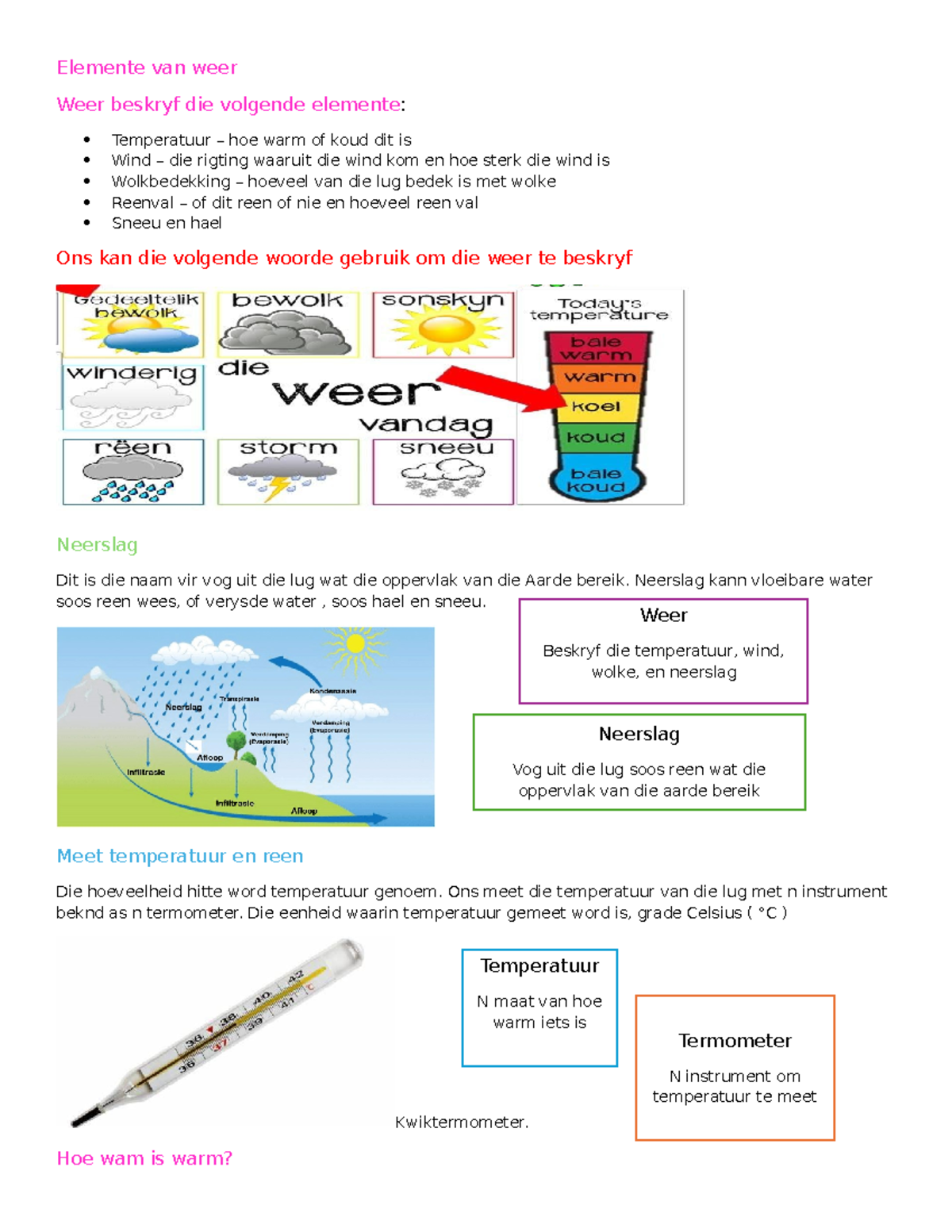 Elemente van Weer - Samenvatting van die Belangrikste Aspekte - Studocu