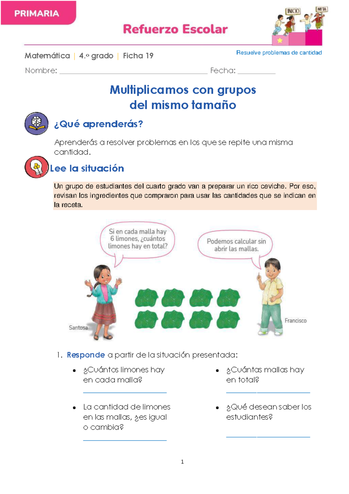 Refuerzo Escolar Primaria Ficha 19: Multiplicación con Grupos del Mismo ...