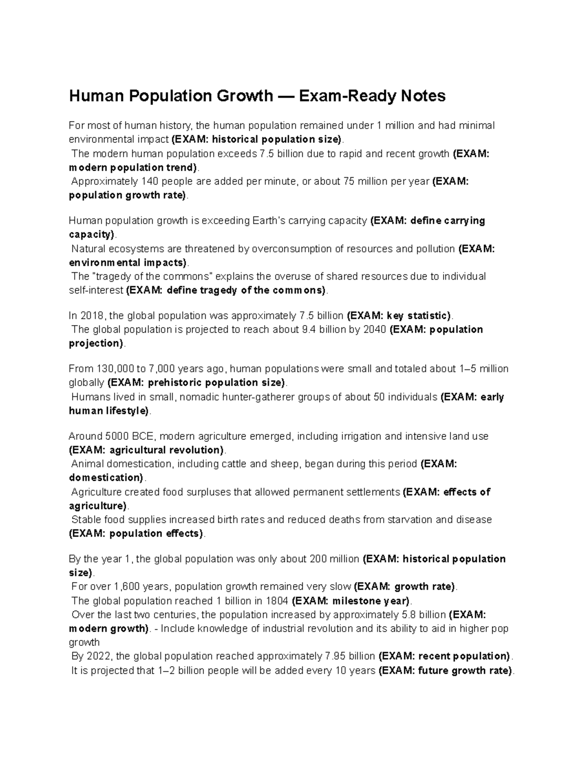 SBI4U Unit 1 Notes: Human Population Growth & Environmental Impact ...