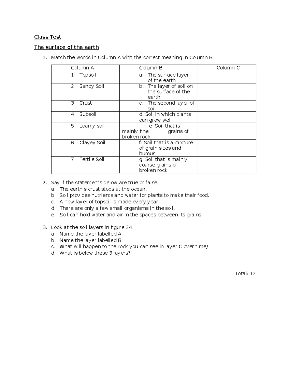 Class Test 15: Understanding Earth's Surface and Soil Types - Studocu