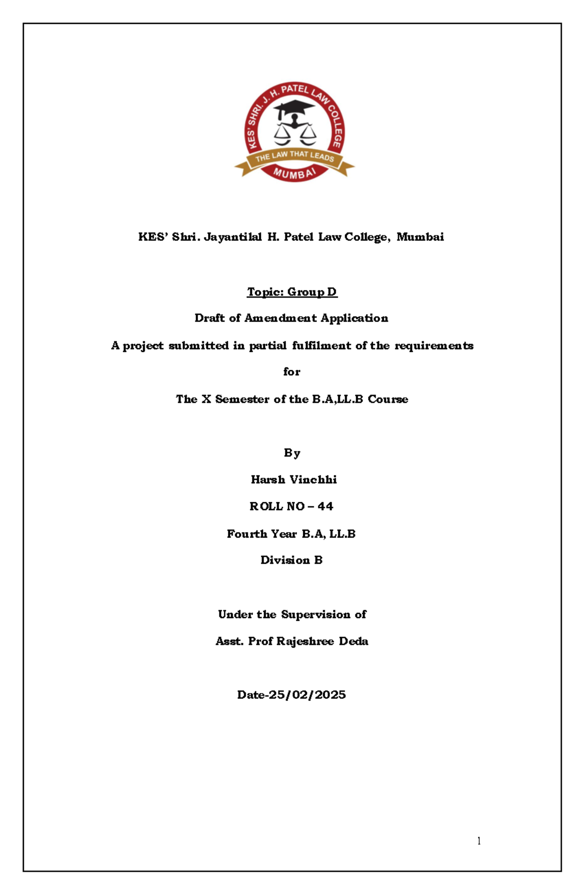 B.A, LL.B 4th Year - Group D draft of amendment application - Studocu