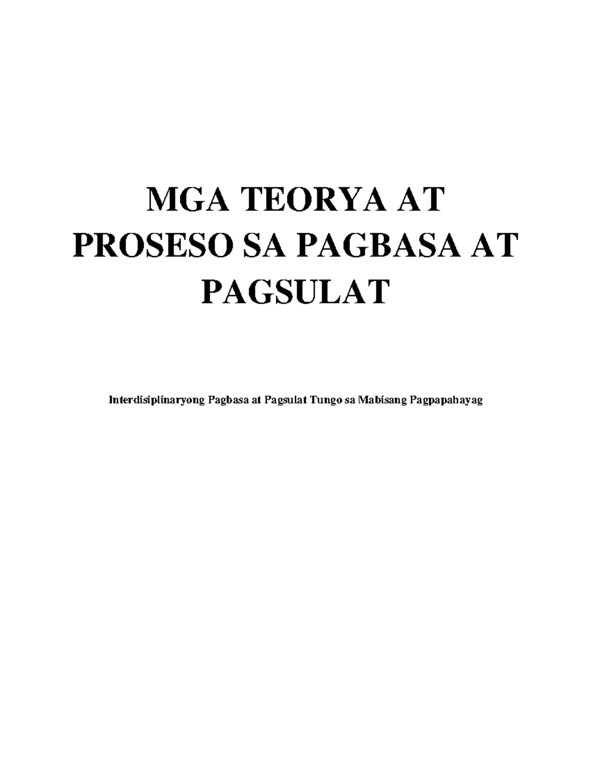 IPP Simpleng Pagtingin sa Pagbasa: Teorya at Proseso ng Pagbasa - Studocu