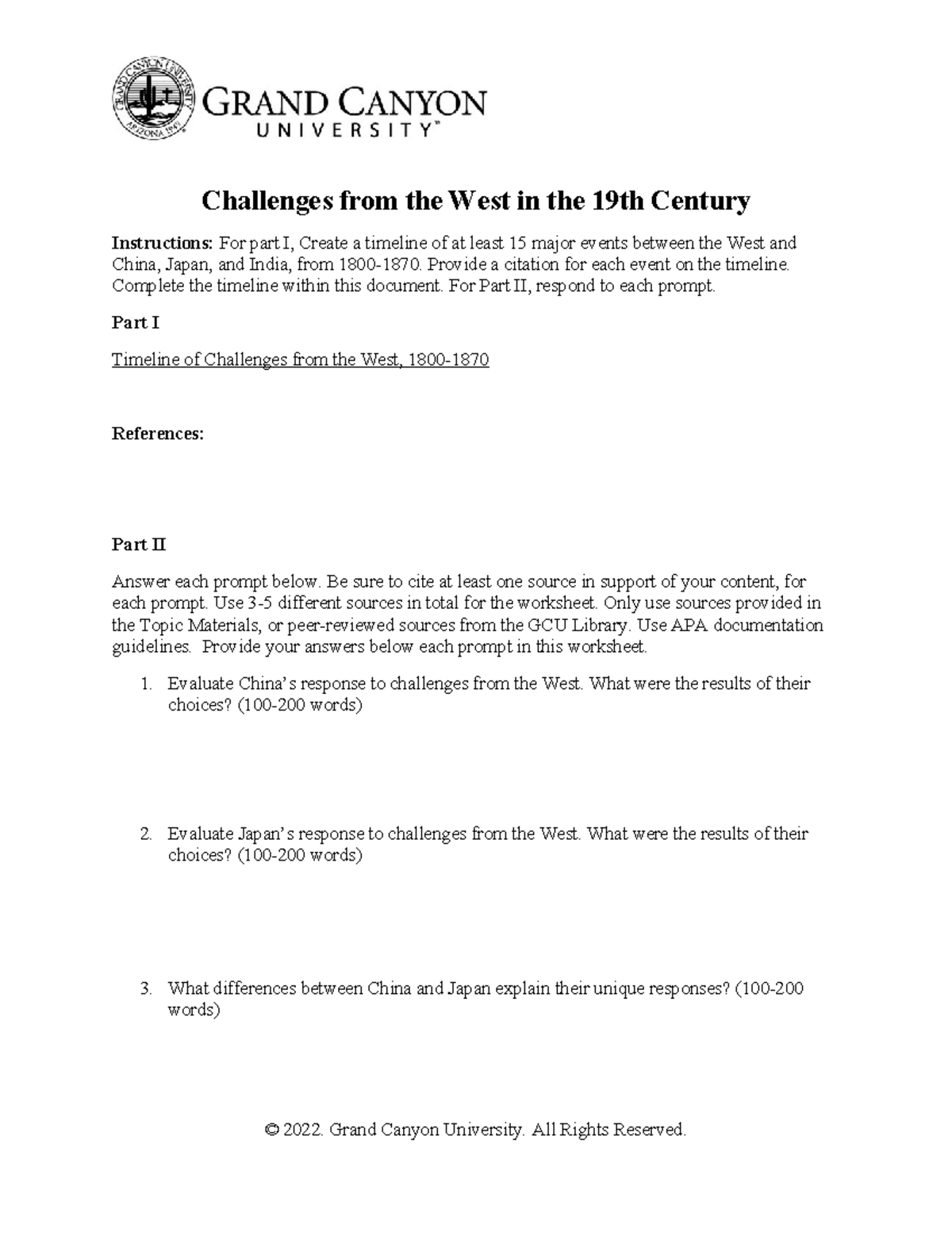 HIS 350 RS T4 19th Century Challenges from the West: Timeline ...