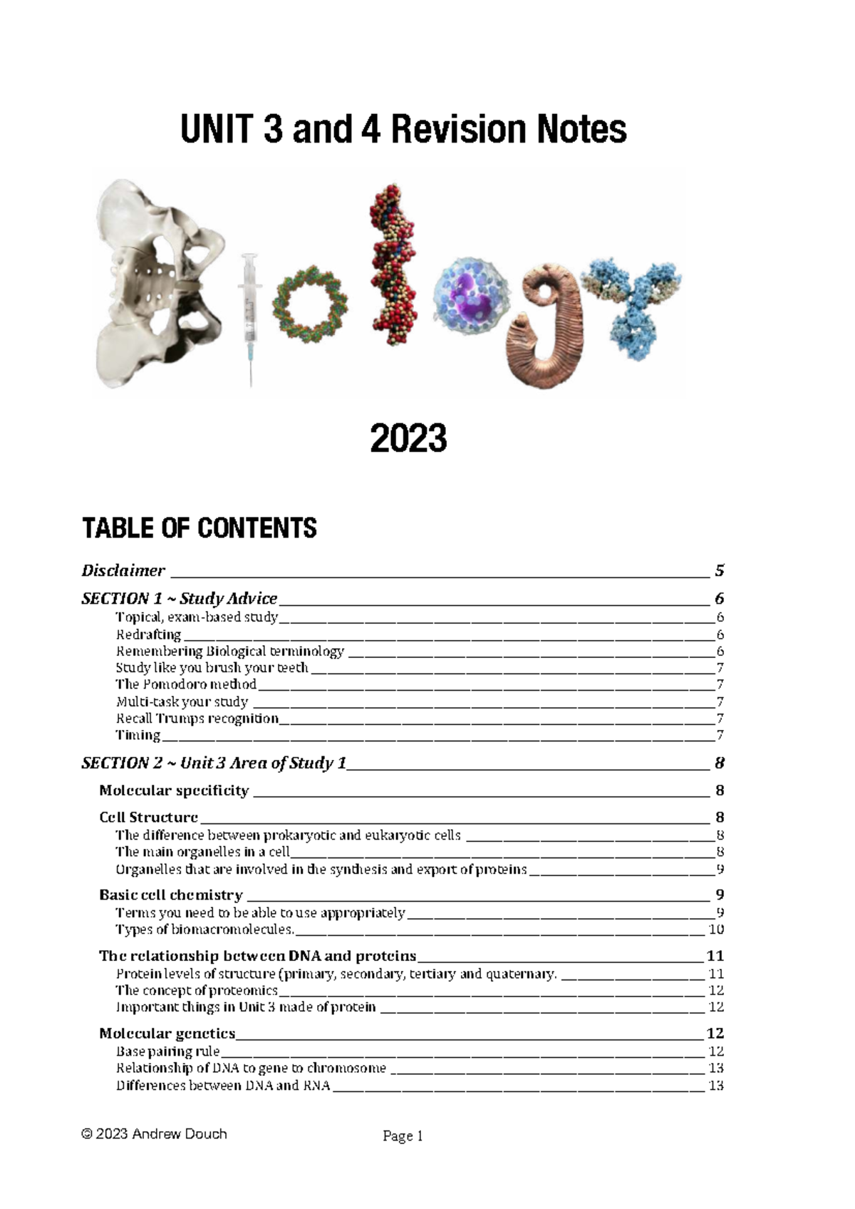 Unit 3 and 4 biology revision notes for 2023 exam preparation - Studocu