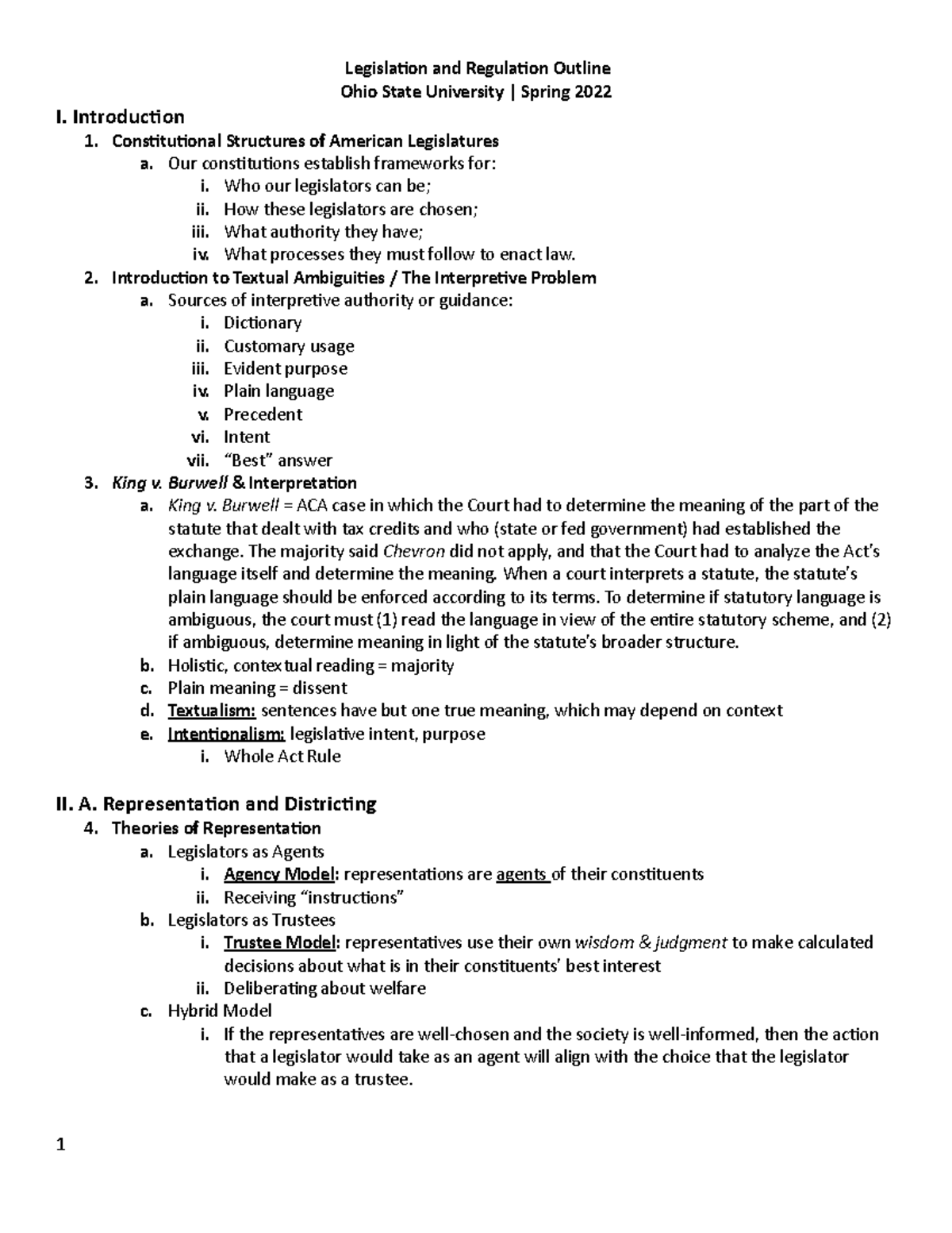 Legislation and Regulation Outline Spring 2022 - Legislation and ...