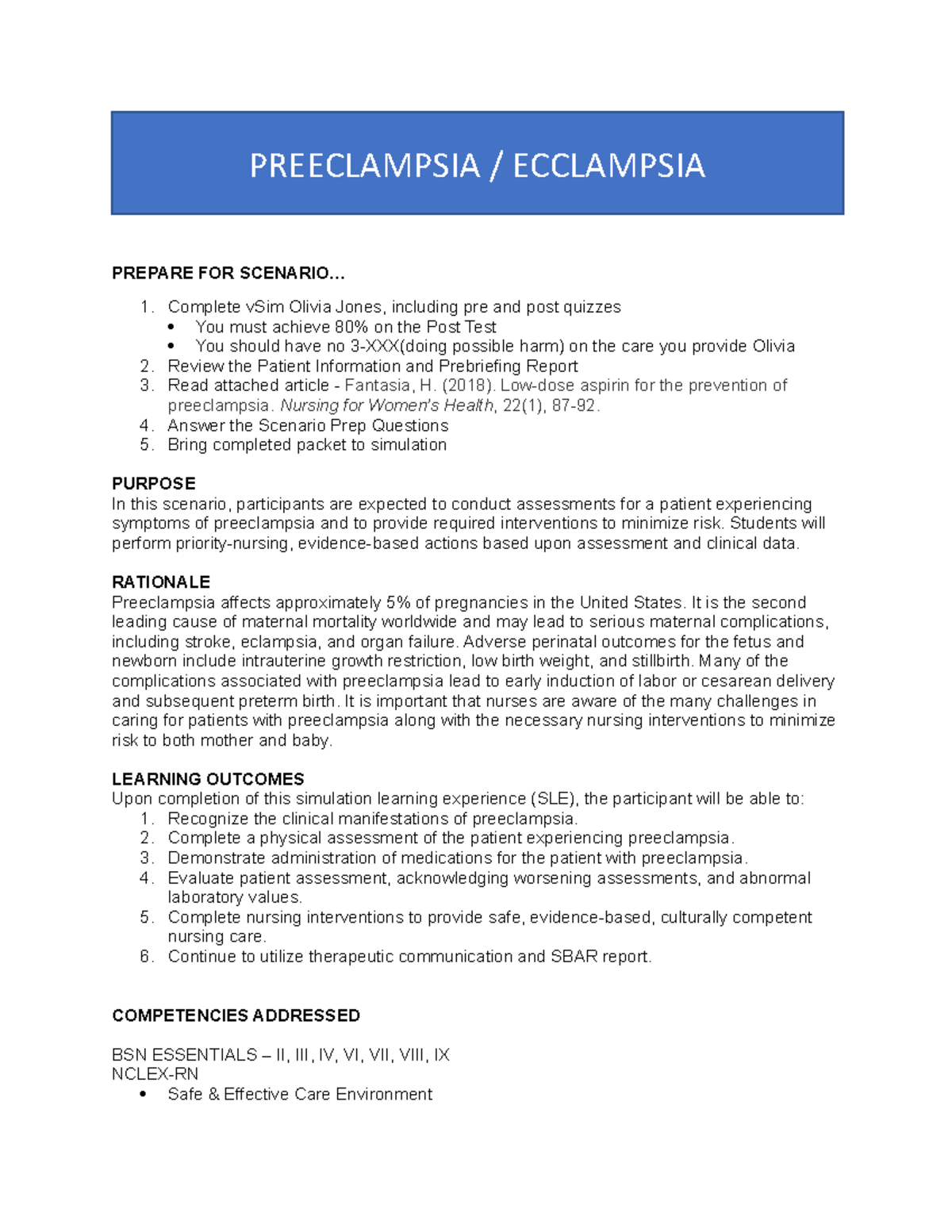 Preeclampsia Simulation Prep Packet - NUR 605 - Spr2022 - Studocu