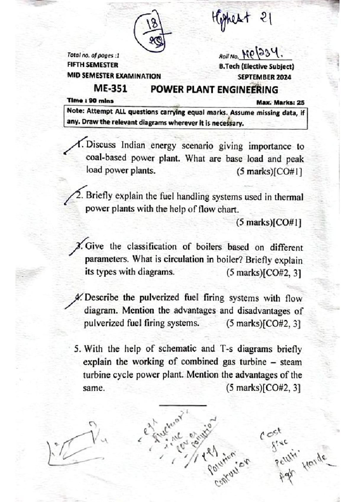 18 B.Tech Power Plant Engineering Past Exam Papers Compilation - Studocu