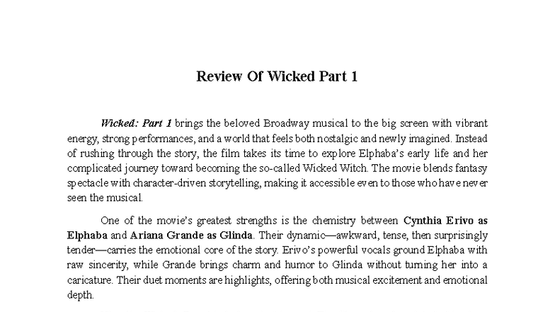 Wicked: Part 1 Film Review - A Magical Musical Adaptation - Studocu