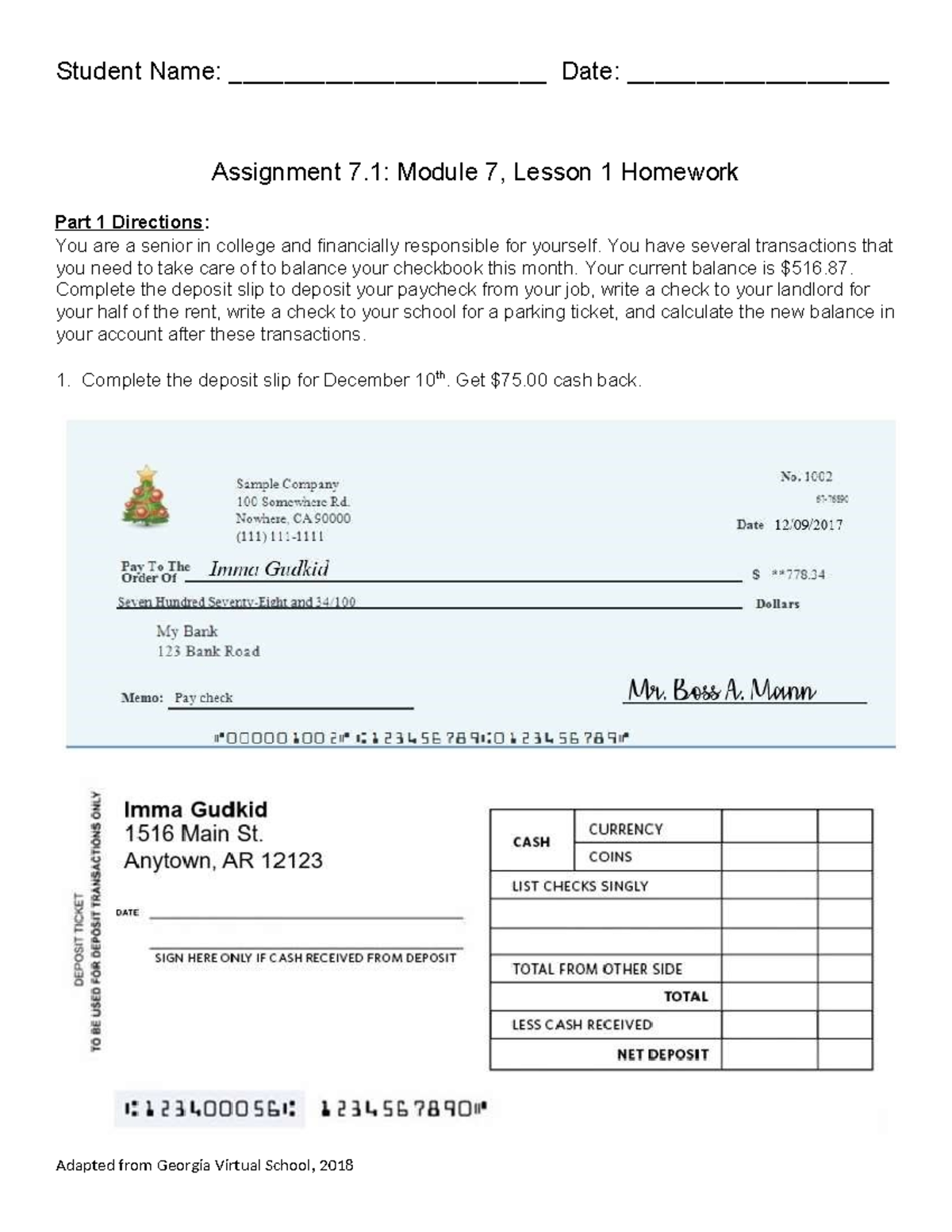 7.1 Homework: Financial Literacy Checkbook Management - Studocu