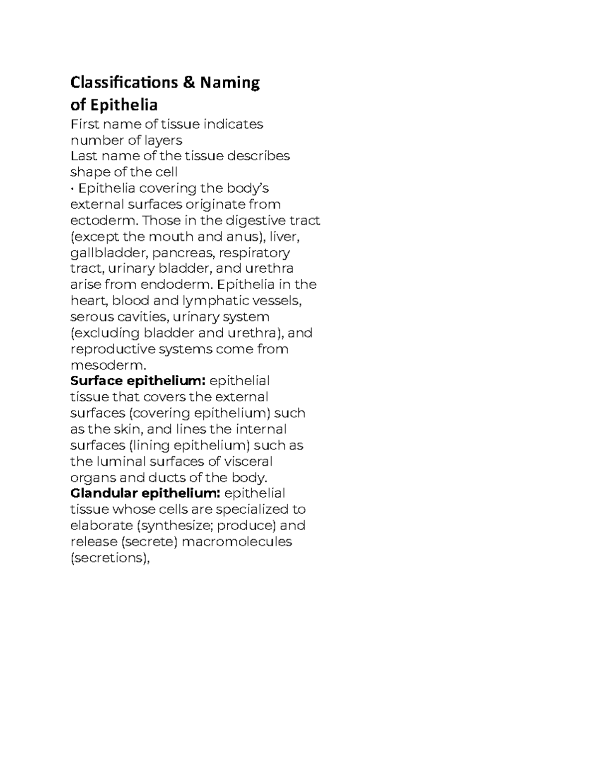 Classifications of Epithelia: Types and Origins in Tissues - Studocu