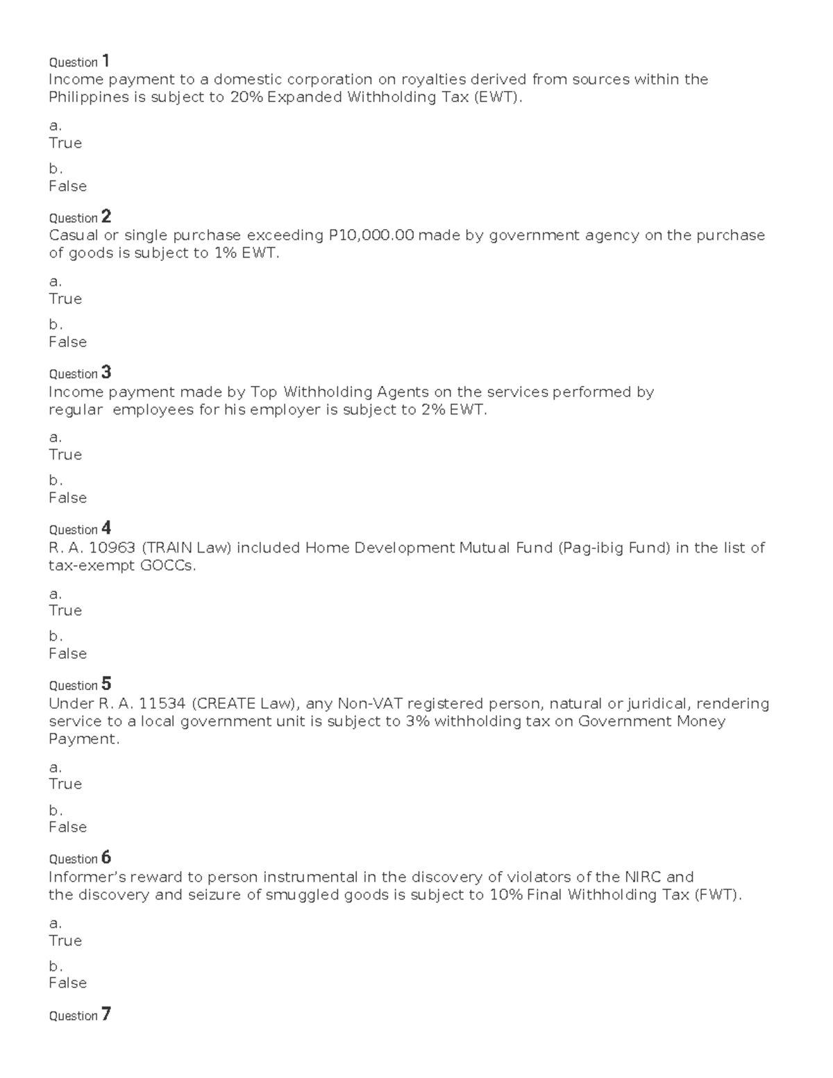 Mod 3 Q - Expanded Withholding Tax (EWT) Quiz - Studocu