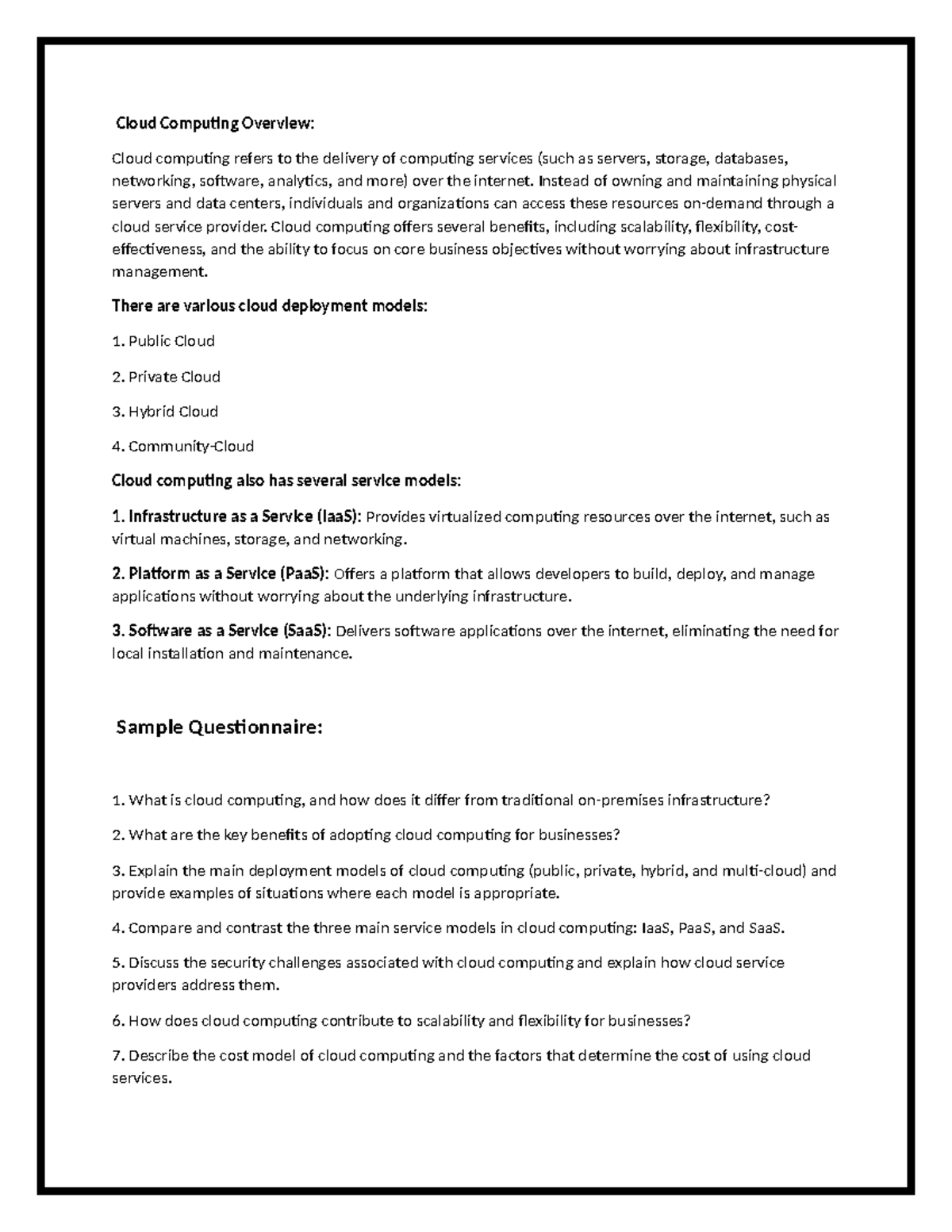 Cloud Computing Overview: Key Concepts and Benefits for Businesses - Studocu