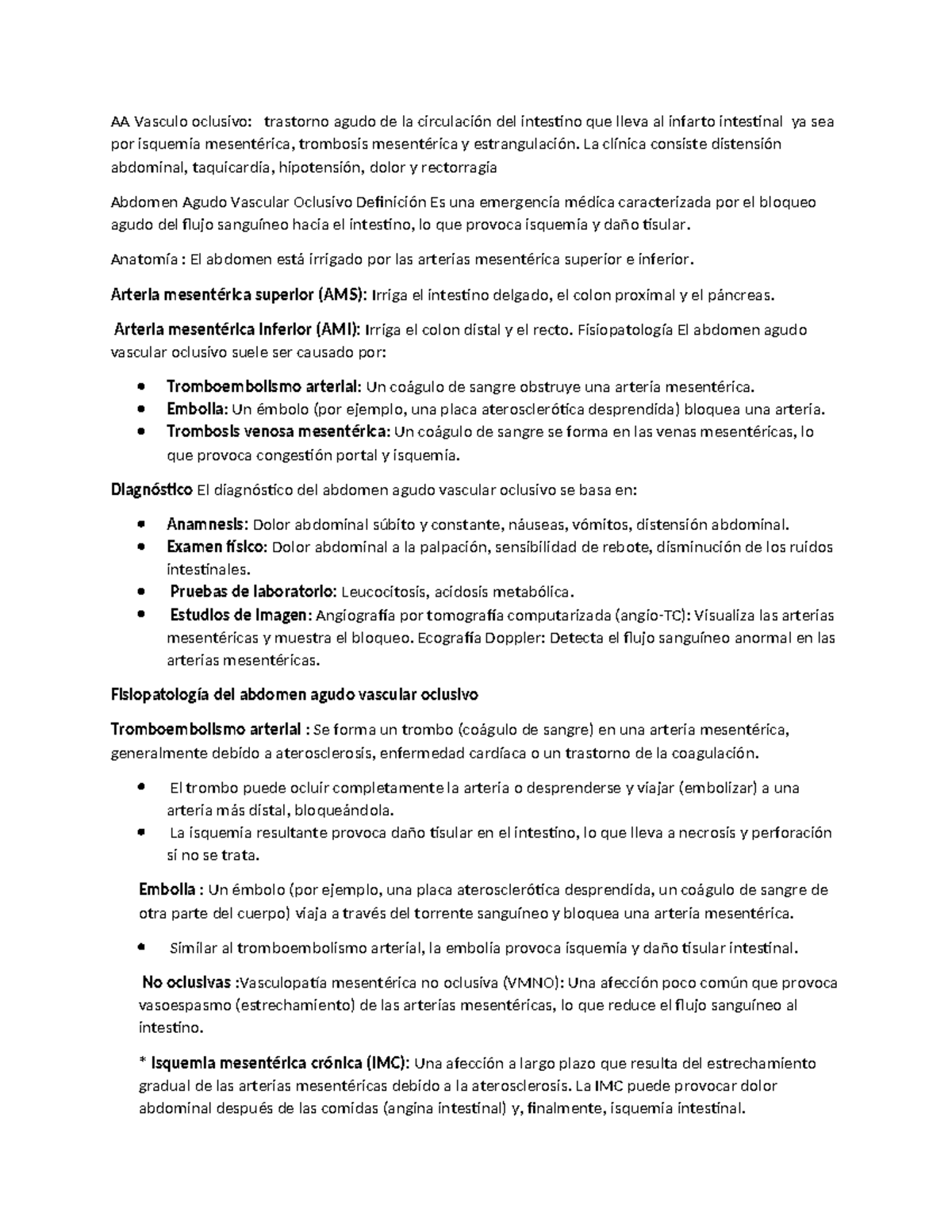 AA Vasculo Oclusivo - Emergencias médicas en el Abdomen - Studocu