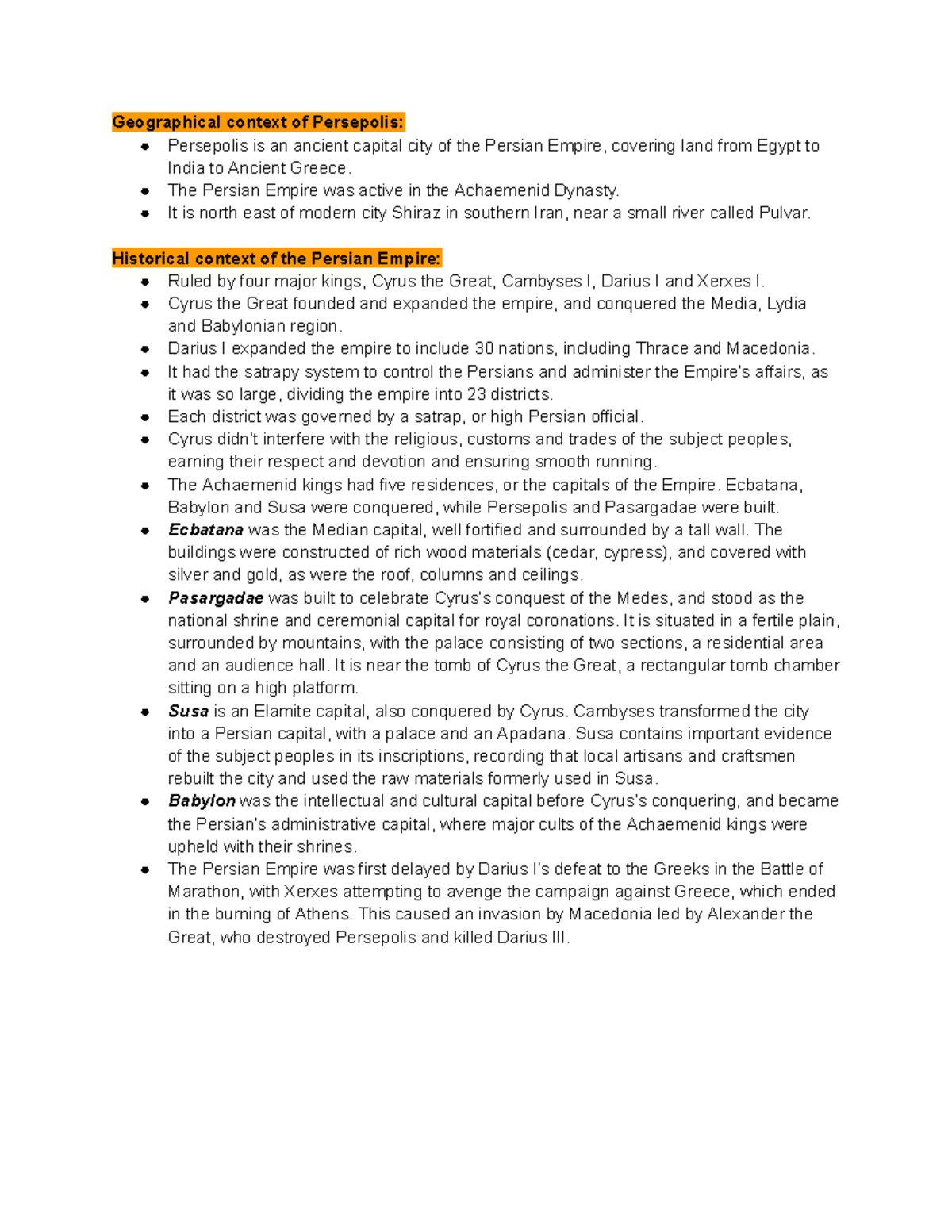 Persepolis Notes: Geographical and Historical Context of the Persian ...