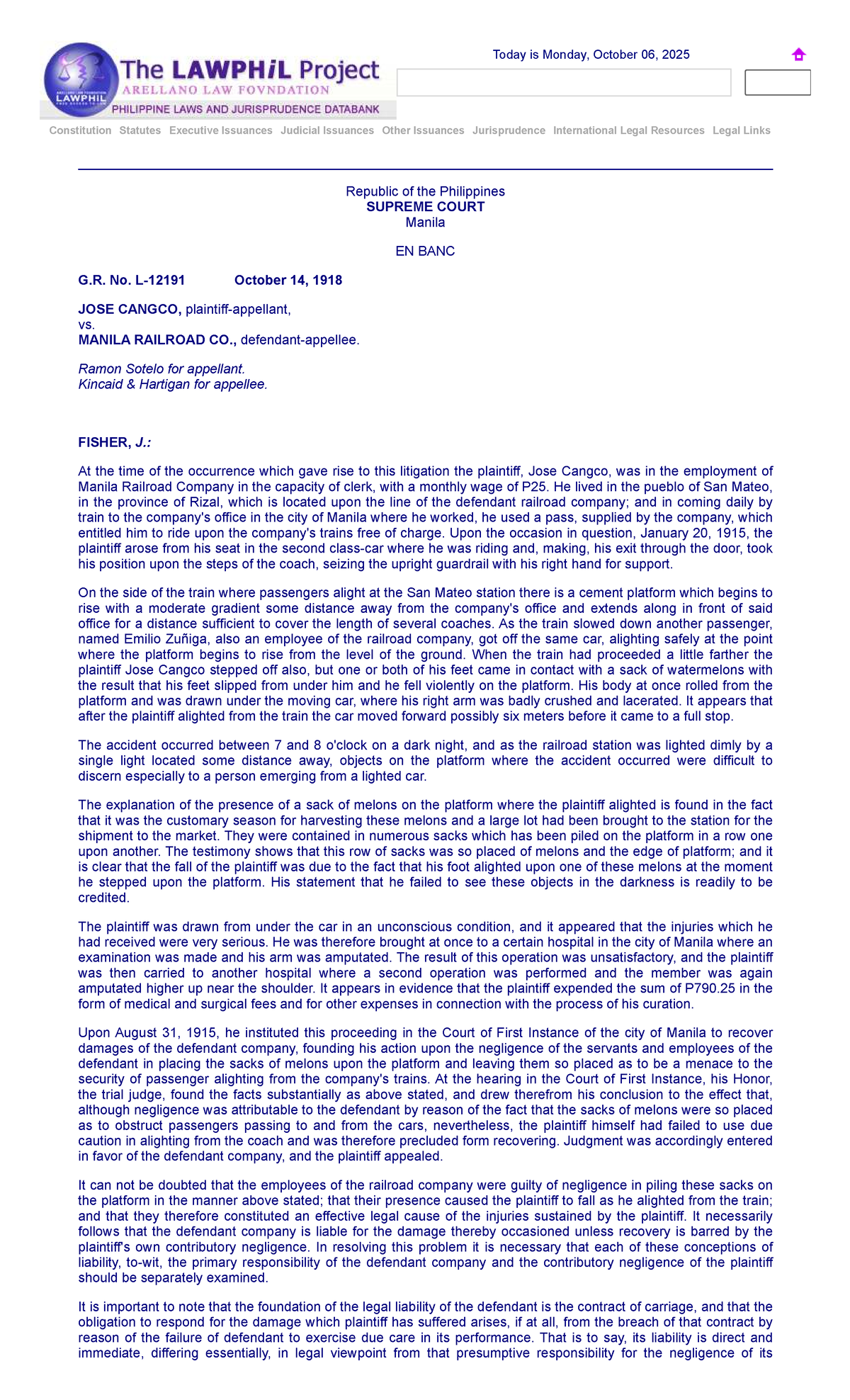 Cangco v. Manila Railroad Co. - Supreme Court Case Analysis - Studocu