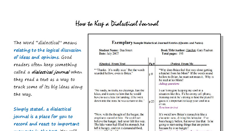 Dialectical Journal Guide for Effective Reading Responses - Studocu