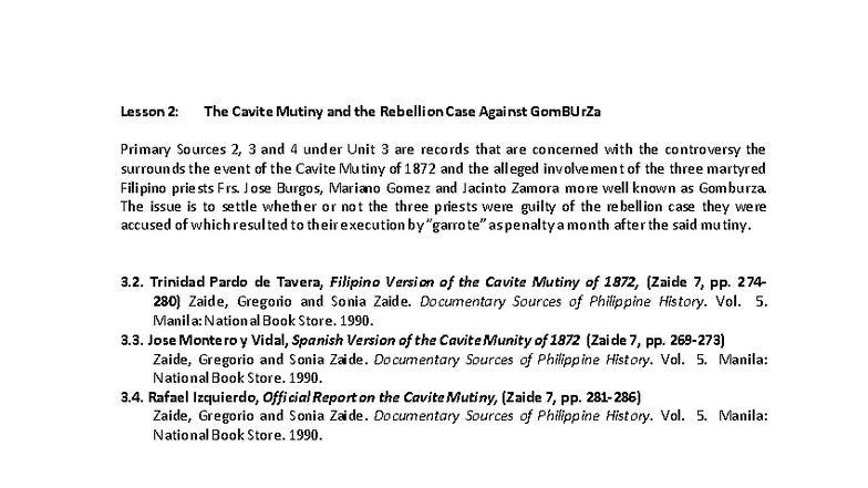 Lesson 2: Cavite Mutiny & GomBurZa Rebellion Case Analysis (RIPH) - Studocu