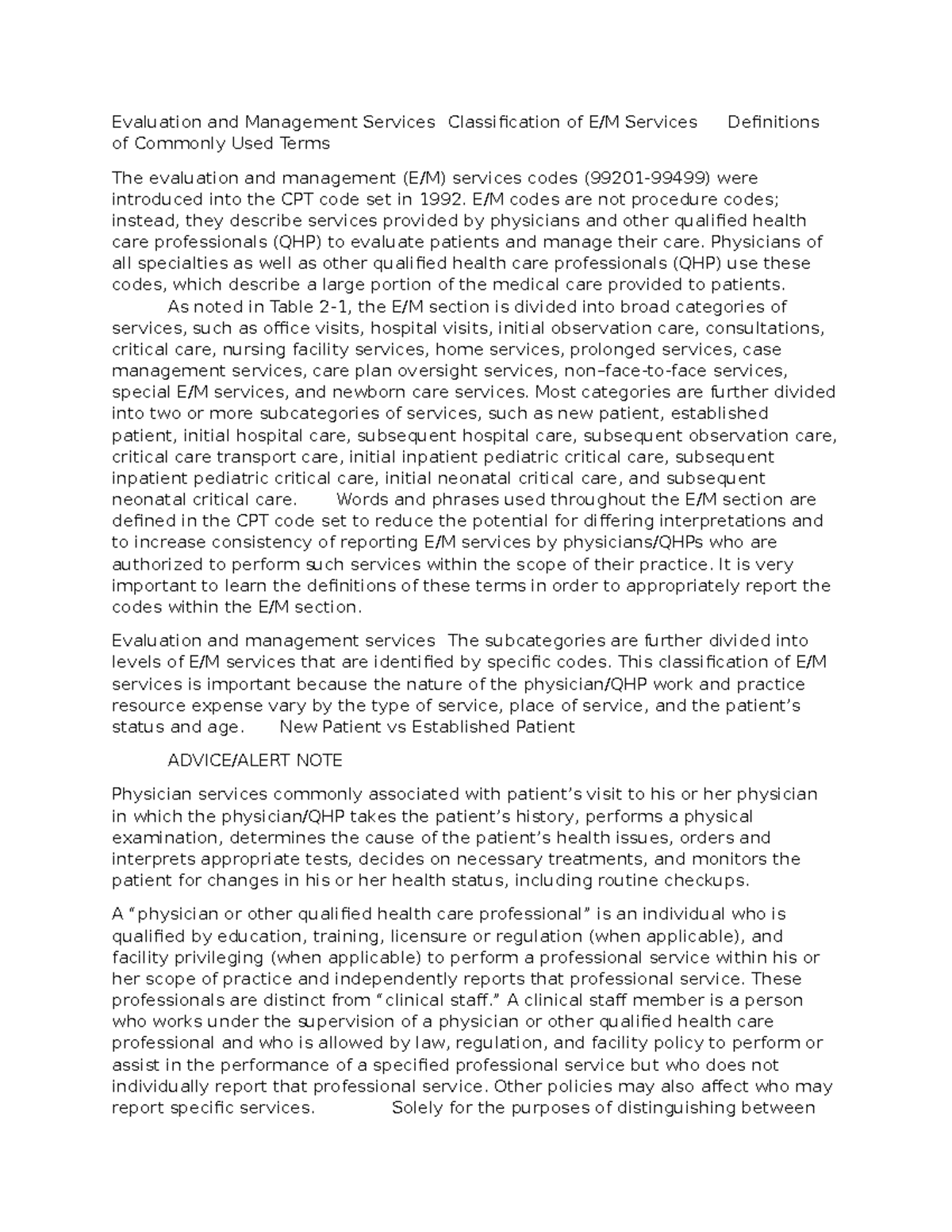 E&M Services CPT Codes: Definitions, Types & Key Guidelines - Studocu