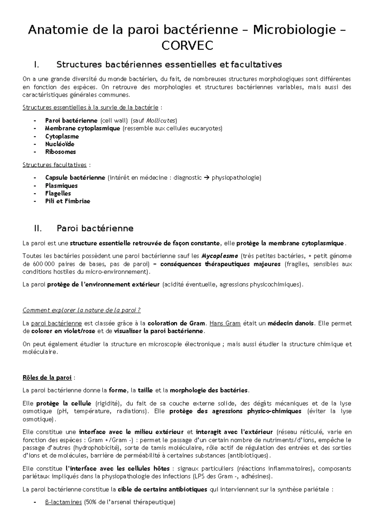 Anatomie de la paroi bactérienne 2020 - Structures bactériennes ...