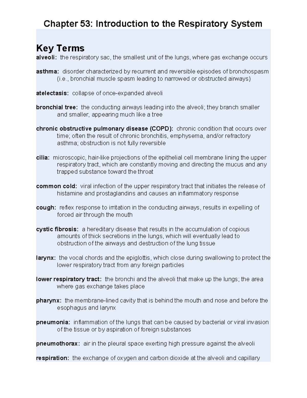 Chapter 53 Introduction to the Respiratory System - , bronchial muscle ...