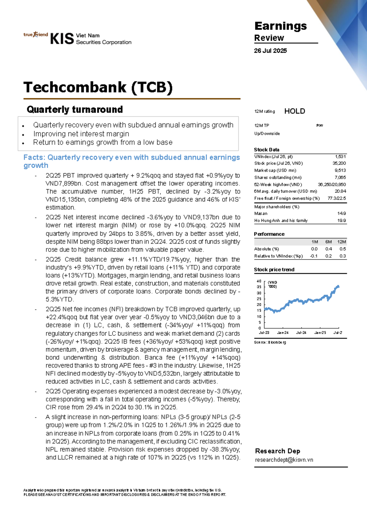 TCB Earnings review HOLD Quarterly turnaround - ####### Analysts who ...