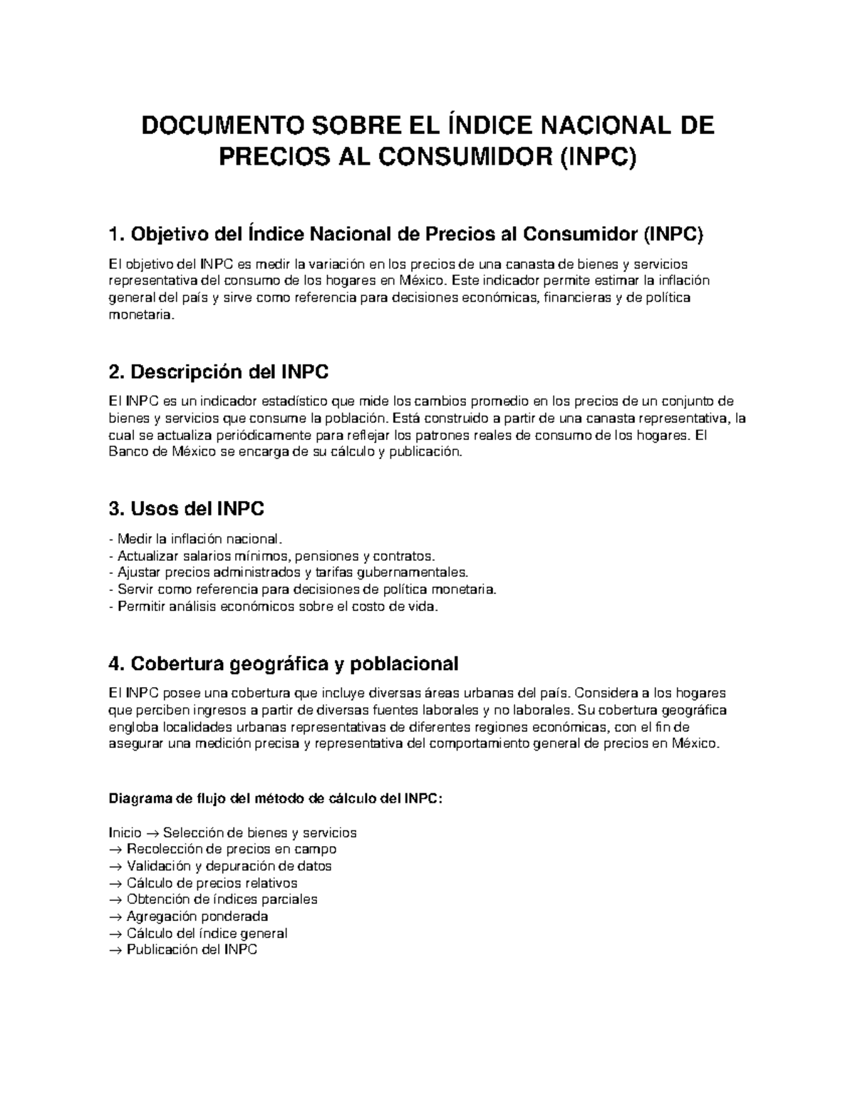 Cálculo del INPC: Análisis y Objetivos del Índice Nacional - Studocu
