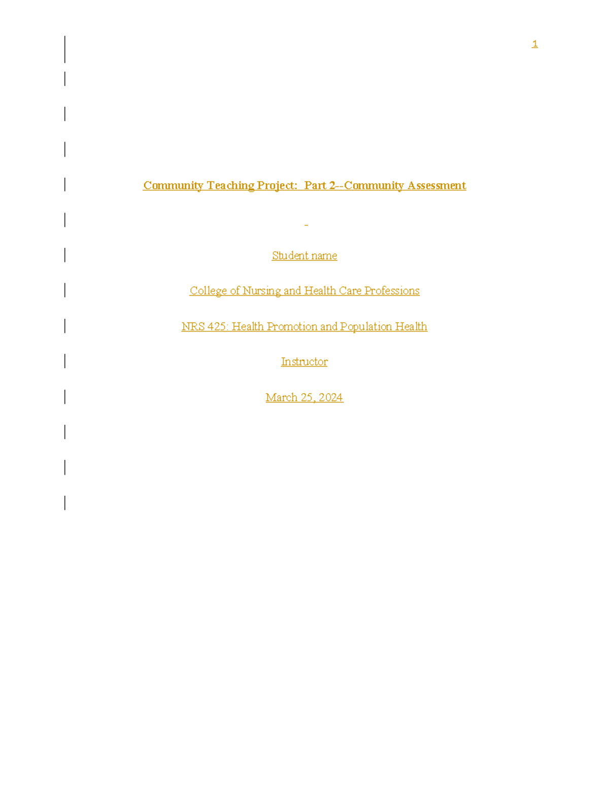 NRS 425 Community Teaching Project T2: Assessment Part 2_notes - Studocu