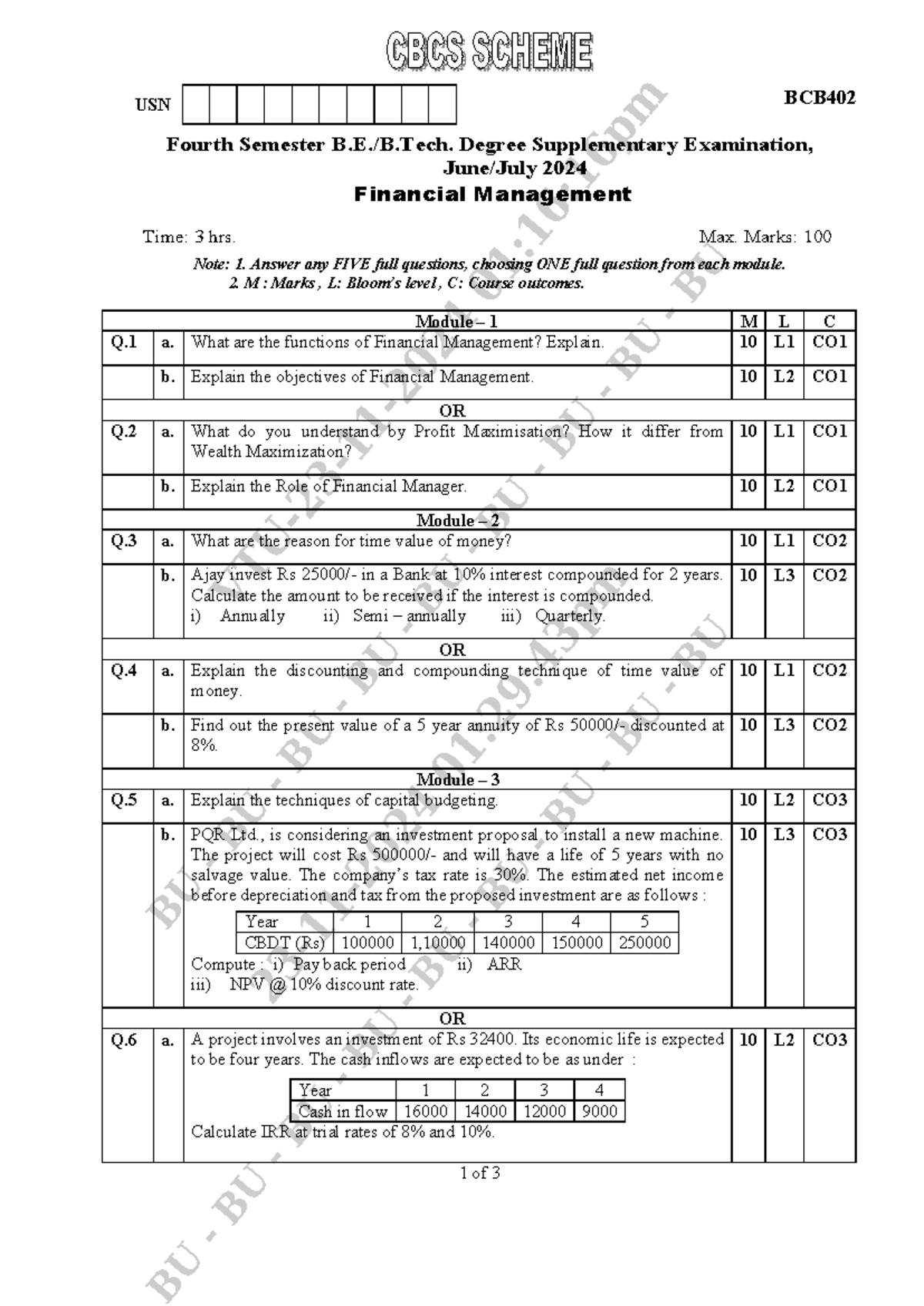 BCB402 - Financial Management: Previous Year Questions (PYQs) - Studocu