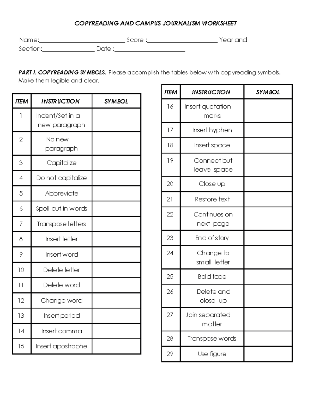 Copyreading & Campus Journalism Worksheet (ENG 101) - Studocu